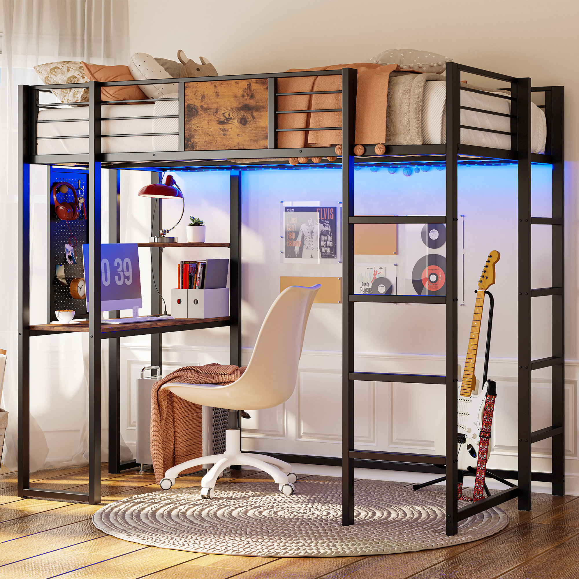 Mason & Marbles Twin Metal Loft Bed With Desk And Shelves & Reviews ...