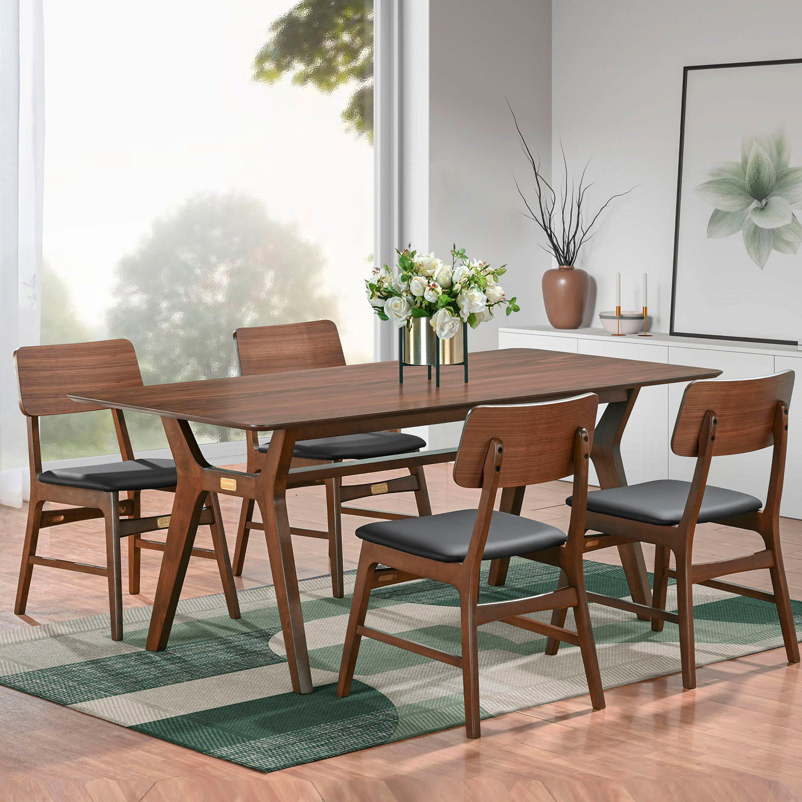 Corrigan Studio® Walnut Dining Table Set , 5 Piece & Reviews | Wayfair