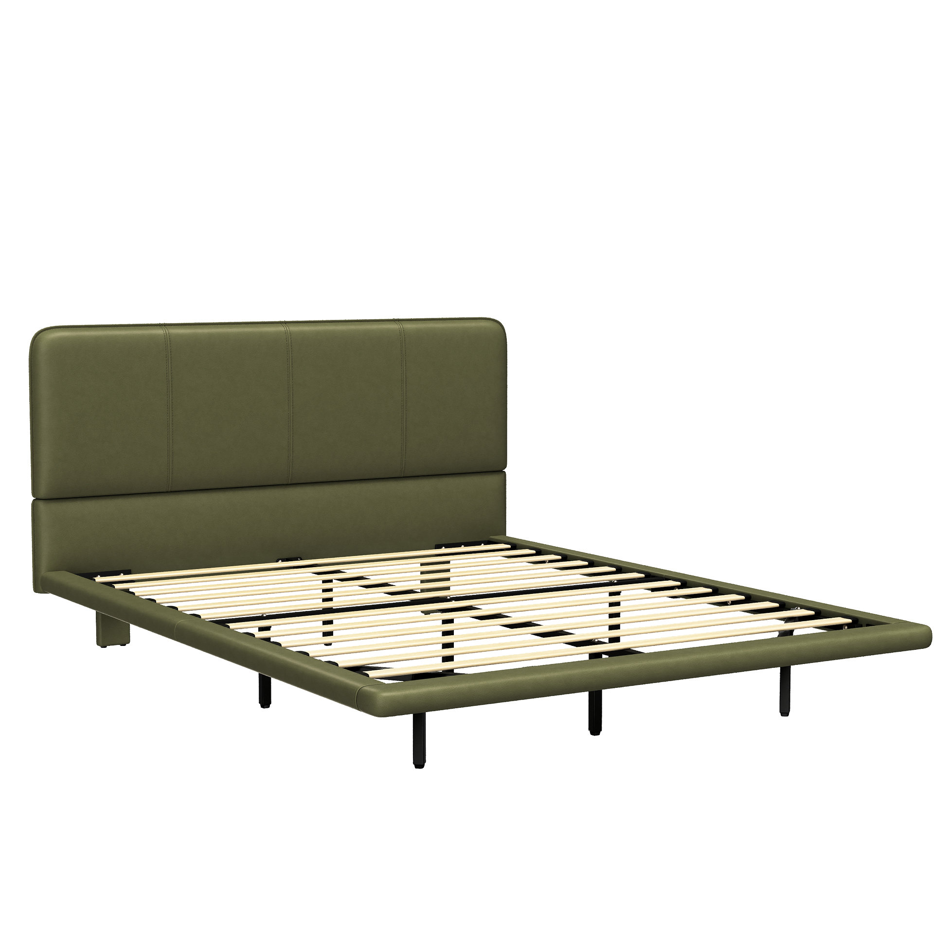Ivy Bronx Modern Floating Bed Frame, Led , Coffee Pu Leather Bed, High ...