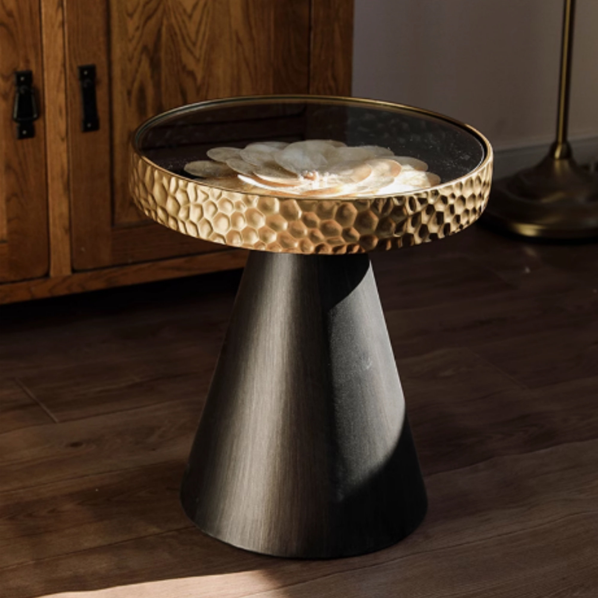 Corrigan Studio® Antique Shell Side Table Round Black | Wayfair