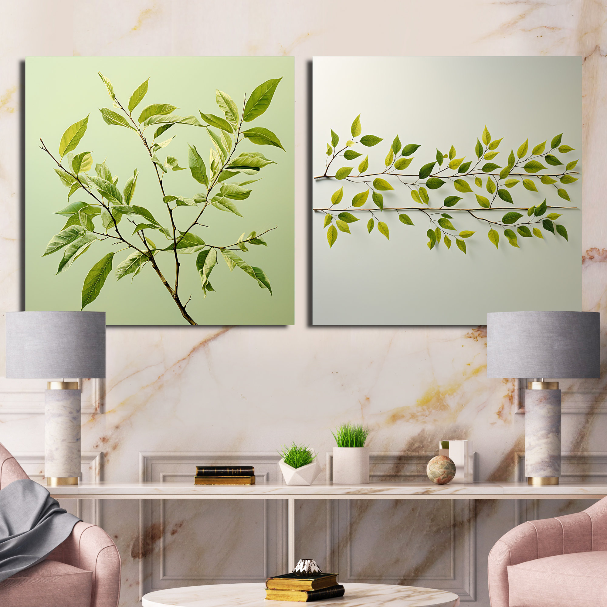 Lark Manor Green Ferm Simple Collage - Leaves Square Collage Set Of 2 ...