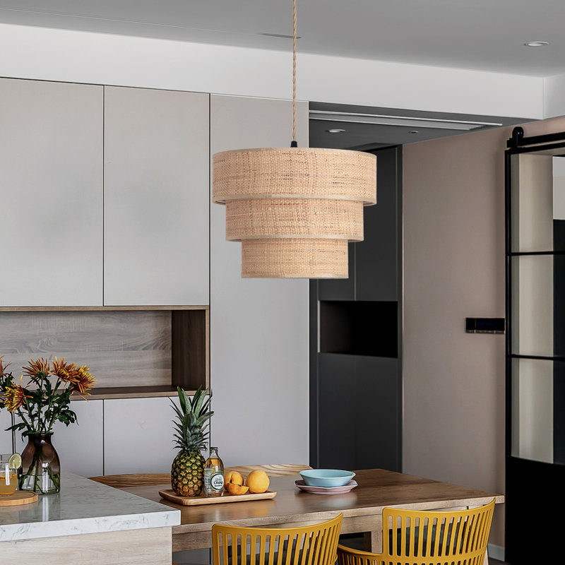 Ebern Designs 3 Tier Rattan Plug in Pendant Light | Wayfair