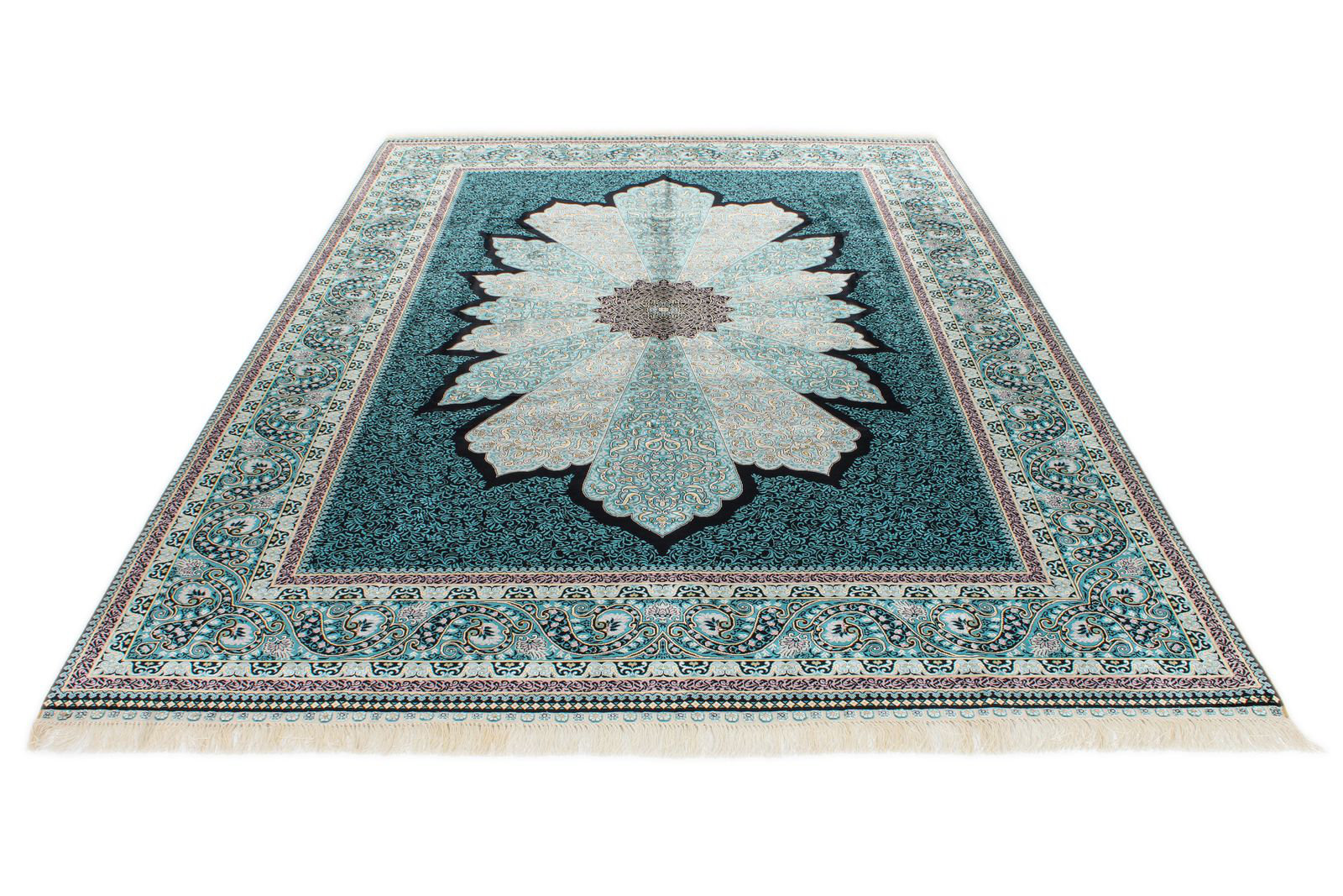 Home and Rugs 7x10 Blue and Blue Turkish Silk Rug | Wayfair