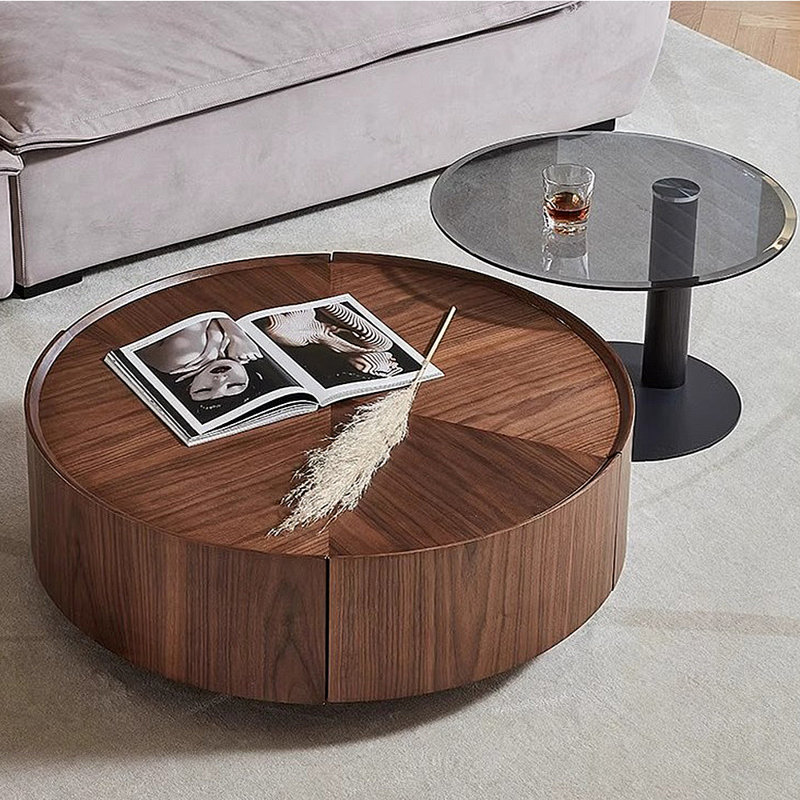 Bkoksety Minimalist walnut color round coffee table set | Wayfair