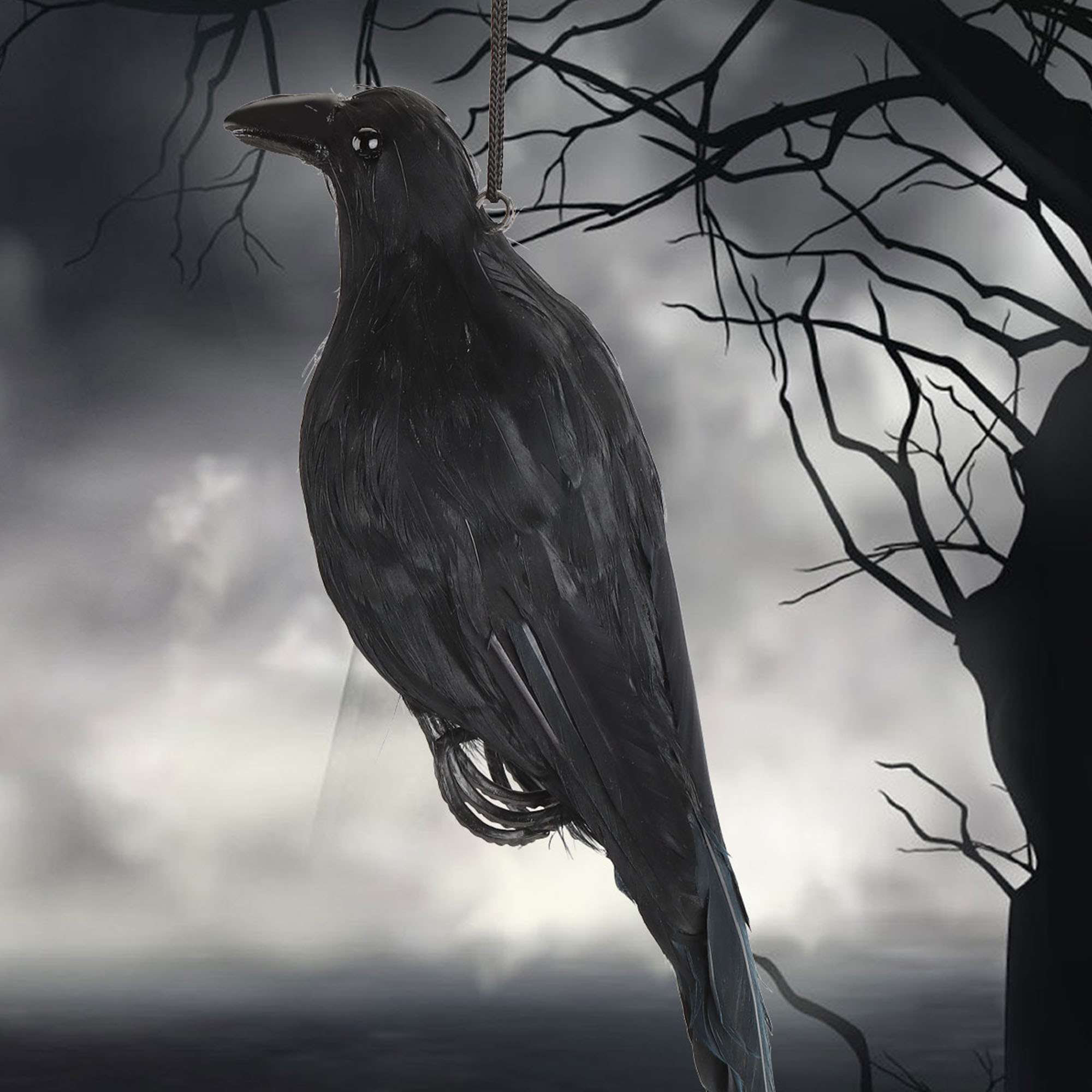 The Holiday Aisle® 2 Pack Halloween Black Feathered Crow Realistic ...