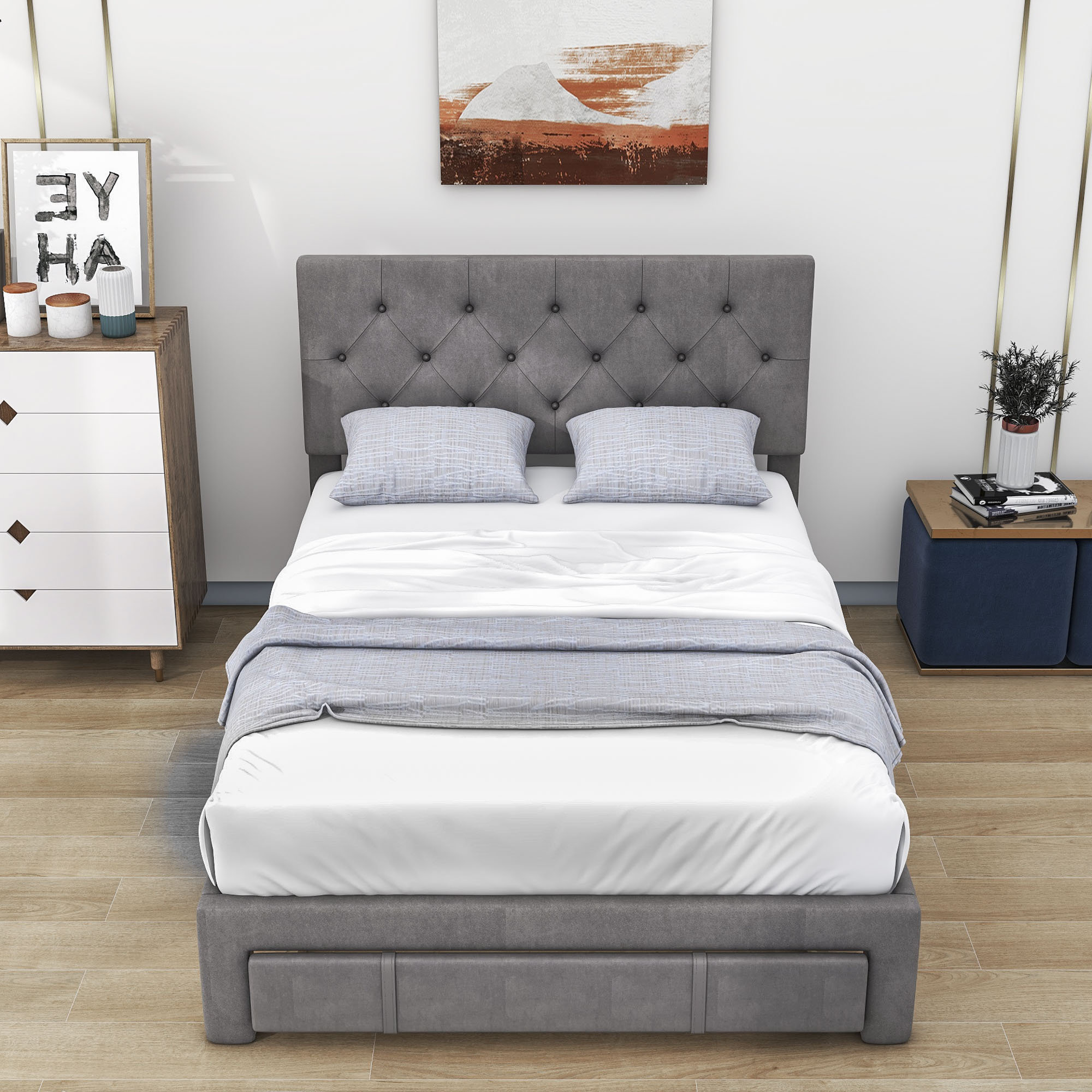 Red Barrel Studio Queen Tufted Drawers Platform Bed | Wayfair