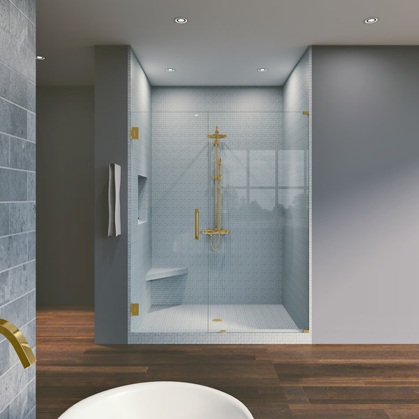 Waterfall Bath Enclosures 48" W x 80" H Hinged Frameless Shower Door ...