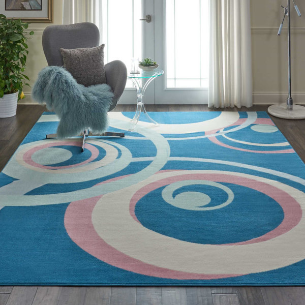 Wrought Studio Lindall Abstract Blue/Pink Area Rug & Reviews | Wayfair