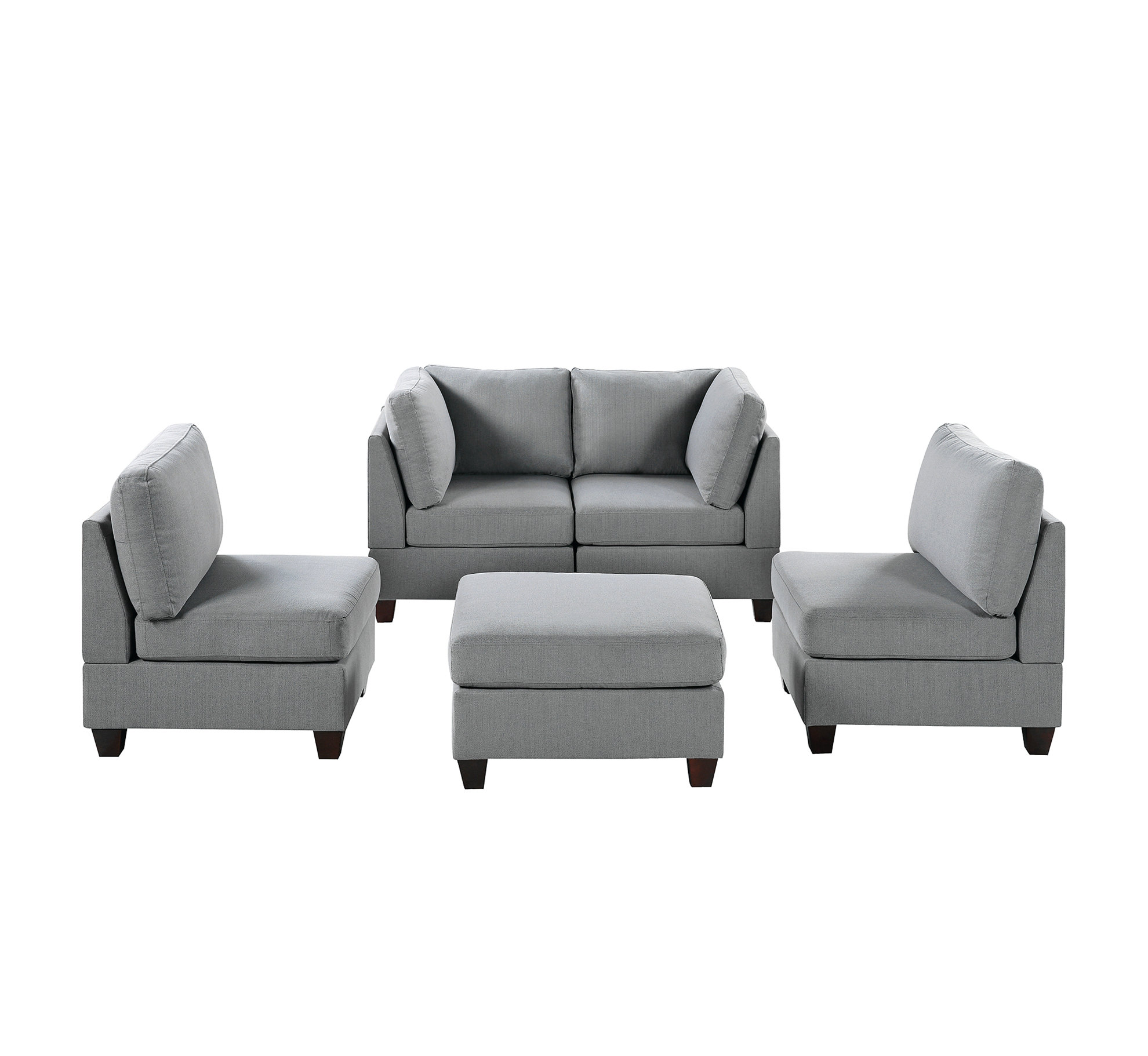 Latitude Run® Grey Modular Sectional Set – Linen-Like Fabric, Wood ...