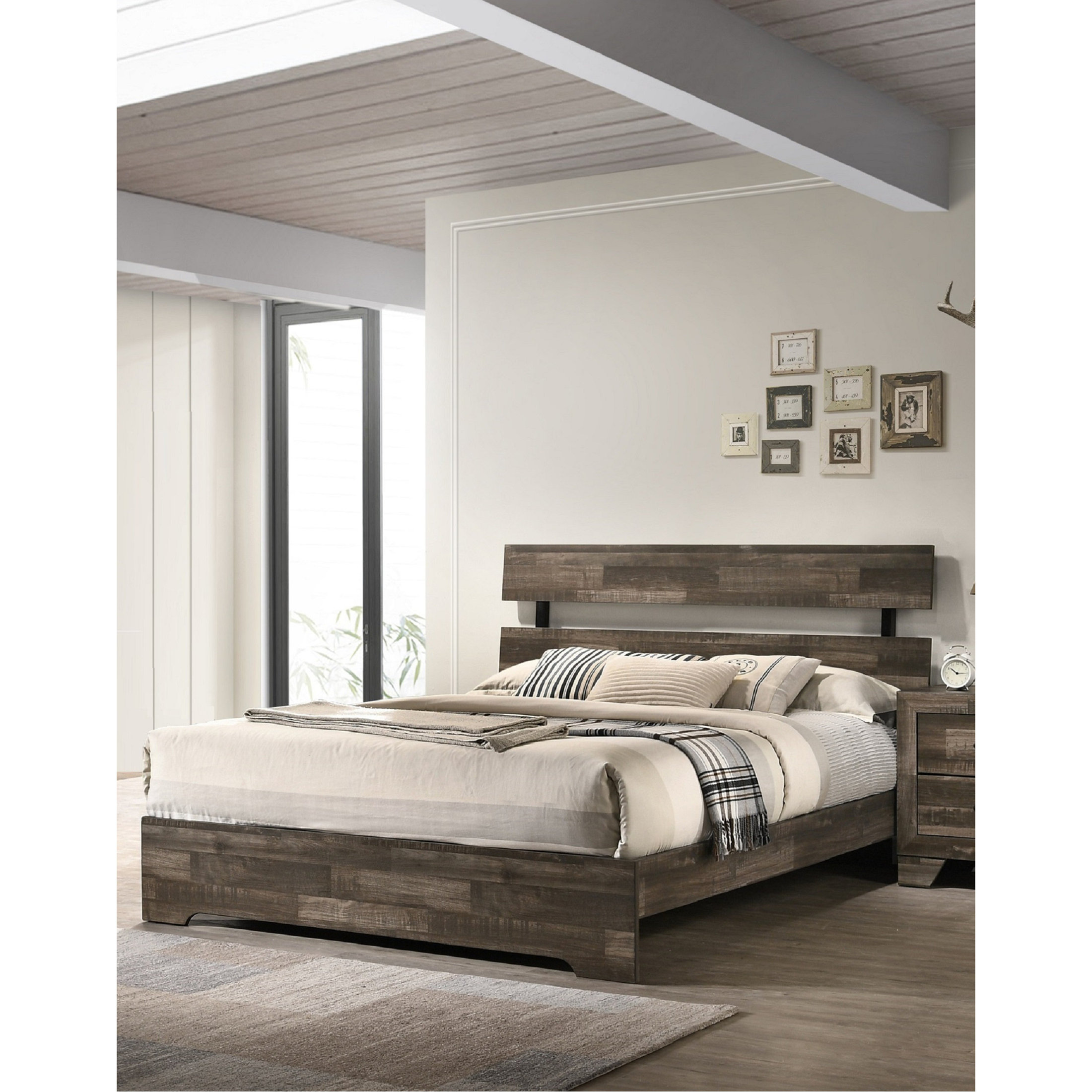 Gracie Oaks 1pc Rustic Full Platform Bed Slat Headboard Low-profile Bed ...