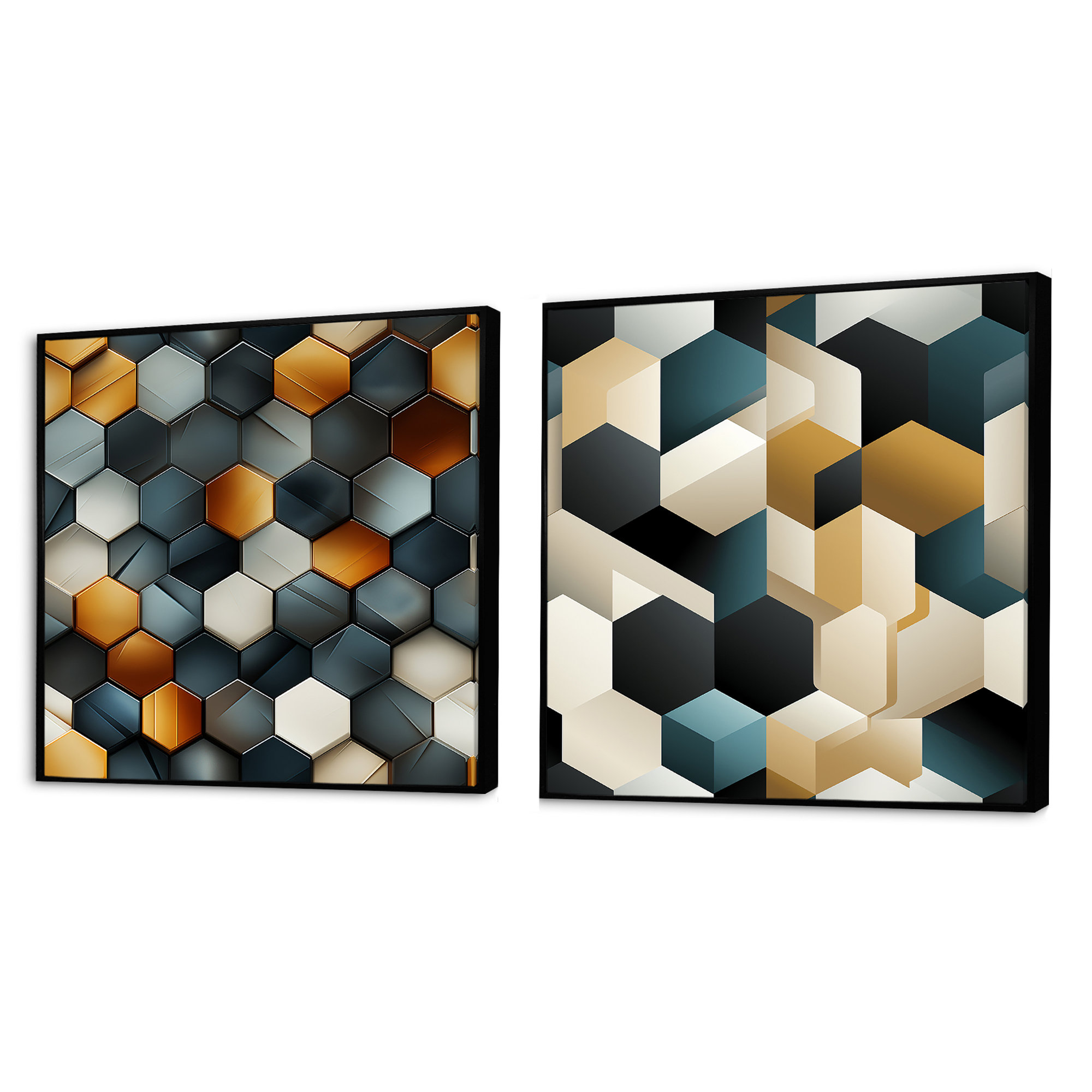 Design Art Orange And Grey Hexagons Angularity - Abstract Shapes Square ...
