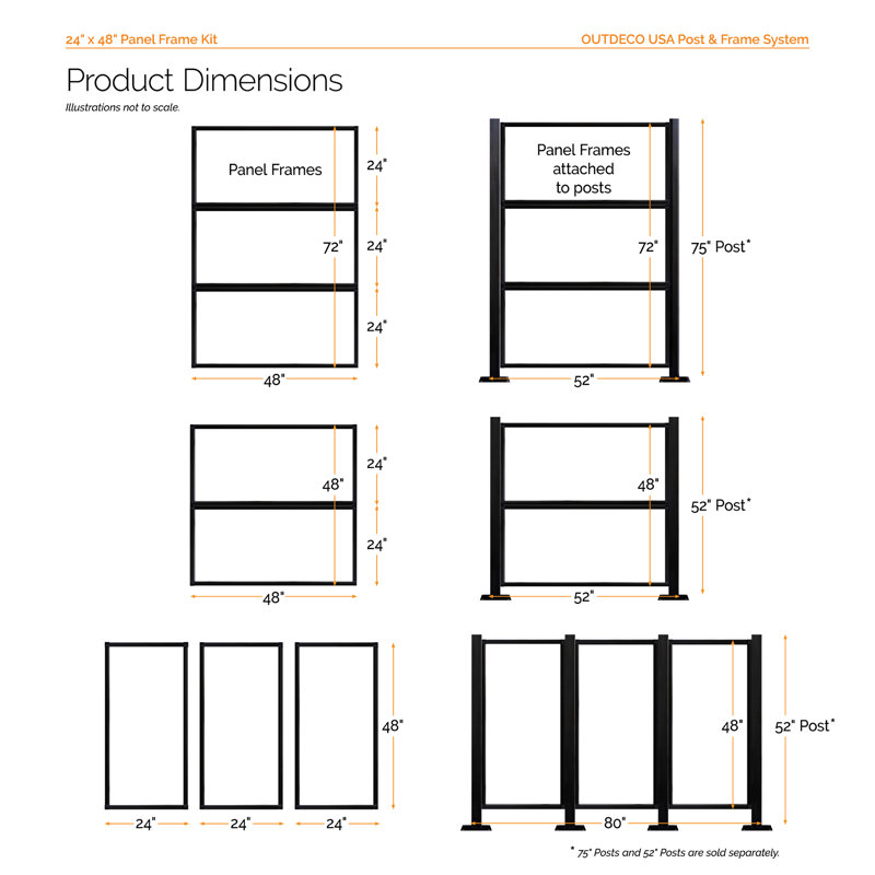 OUTDECO 2' x 4' Black Metal Privacy Panel Frame Kit for Outdeco ...