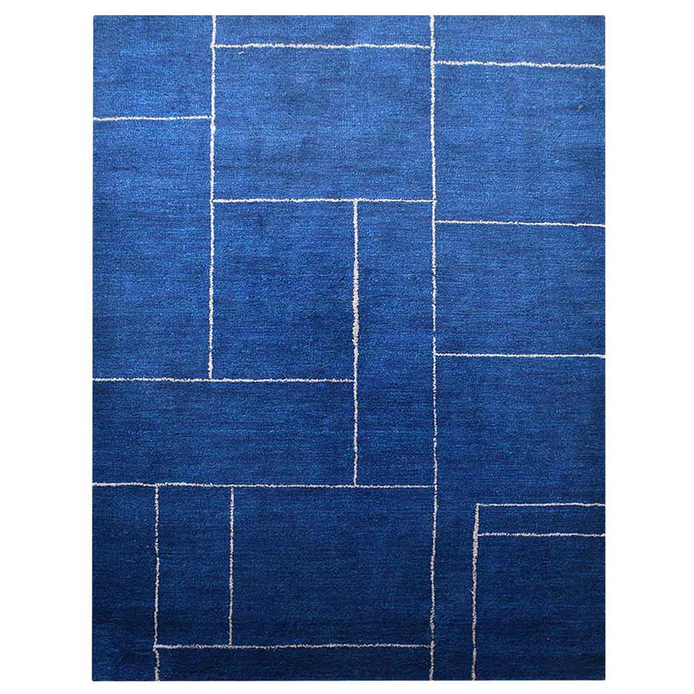 Orren Ellis Hand Knotted Loom Silk/Wool Geometric Area Rug - Dark Blue ...