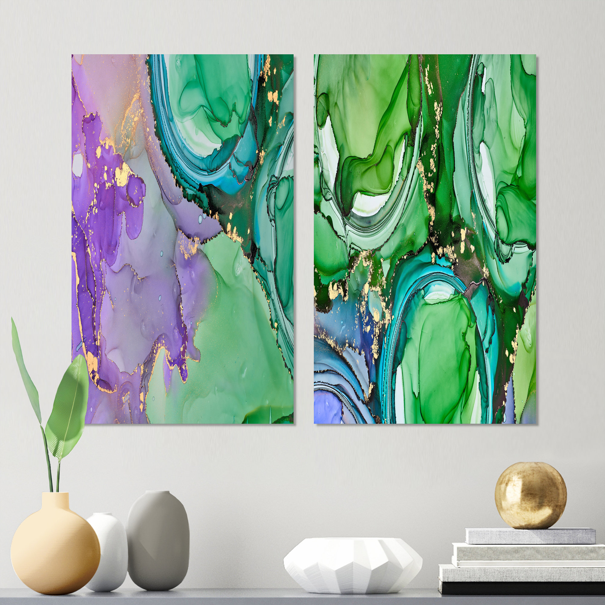 Everly Quinn " Green And Purple Luxury Abstract Fluid Art IV " 2 ...