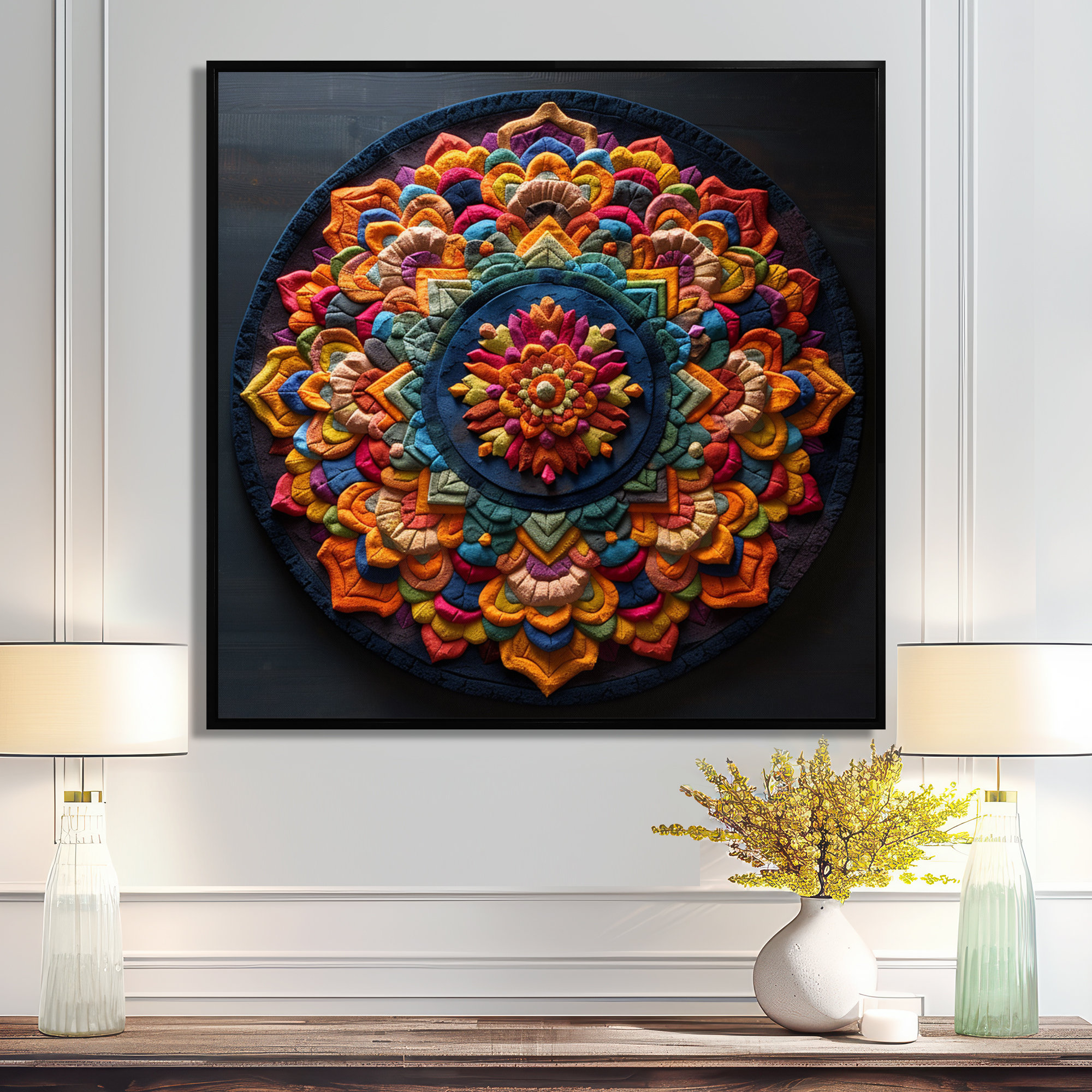 Bungalow Rose Buddhist Sand Flower Mandala - Boho Mandala Framed Canvas ...