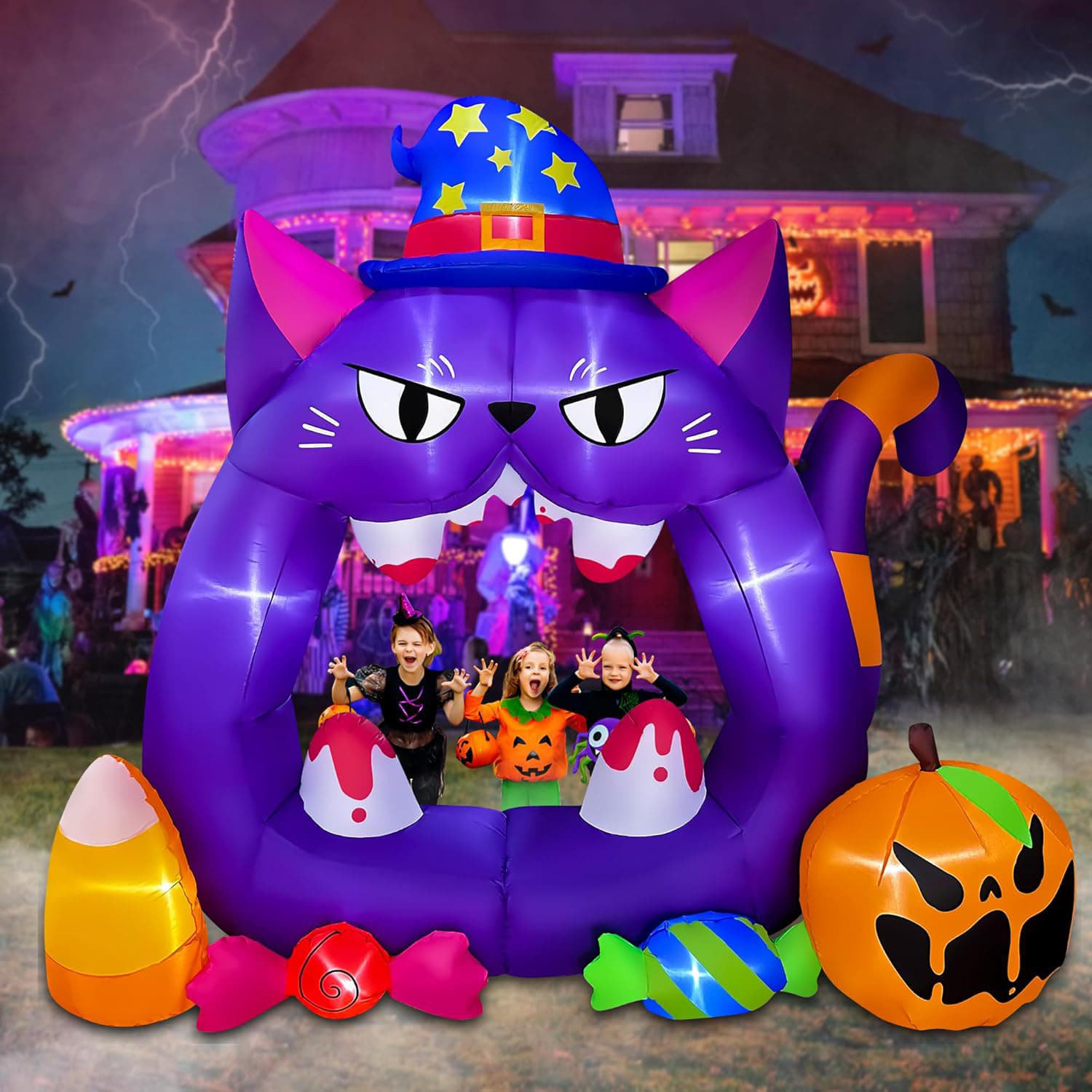 The Holiday Aisle® 7 Ft Halloween Inflatable Spooky Cat Photo Booth ...