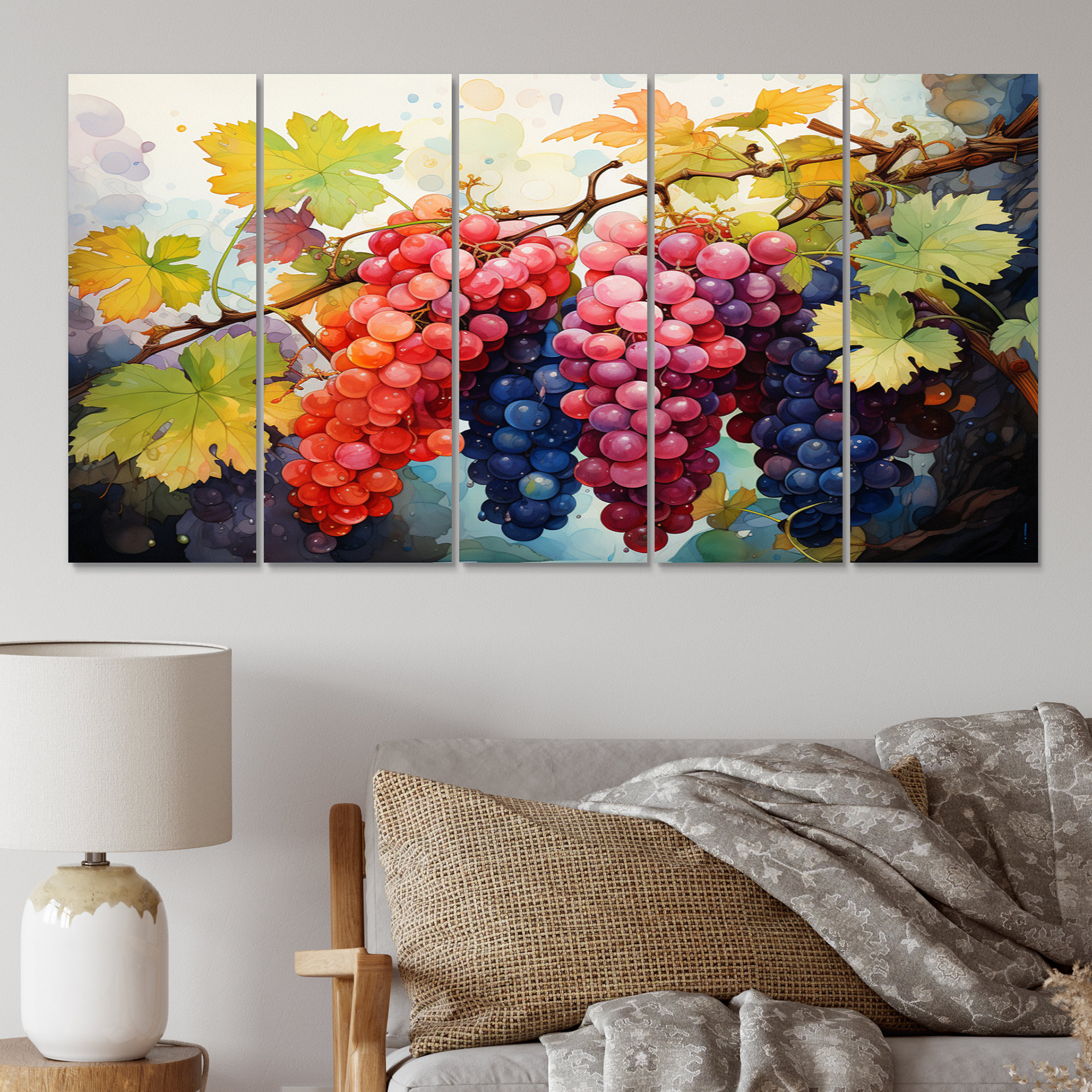 Design Art Pink Purple Food Grapes Vineyards Pointillism - Vineyard ...