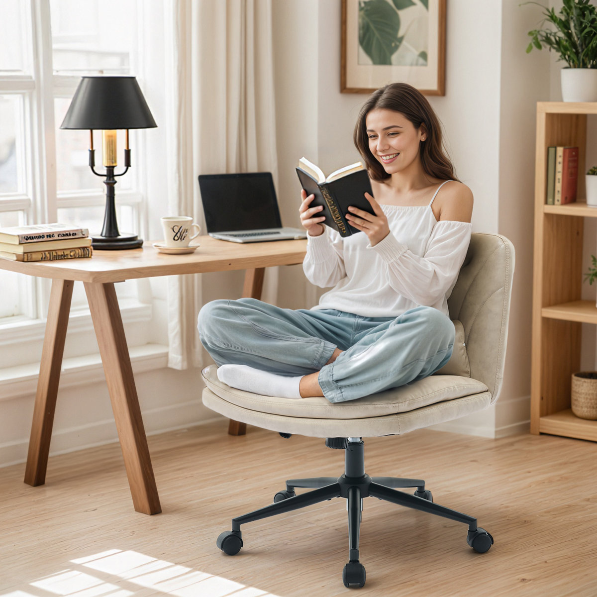 Ebern Designs Criss Cross Home Office Desk Chair With Wheels, Wide Seat ...