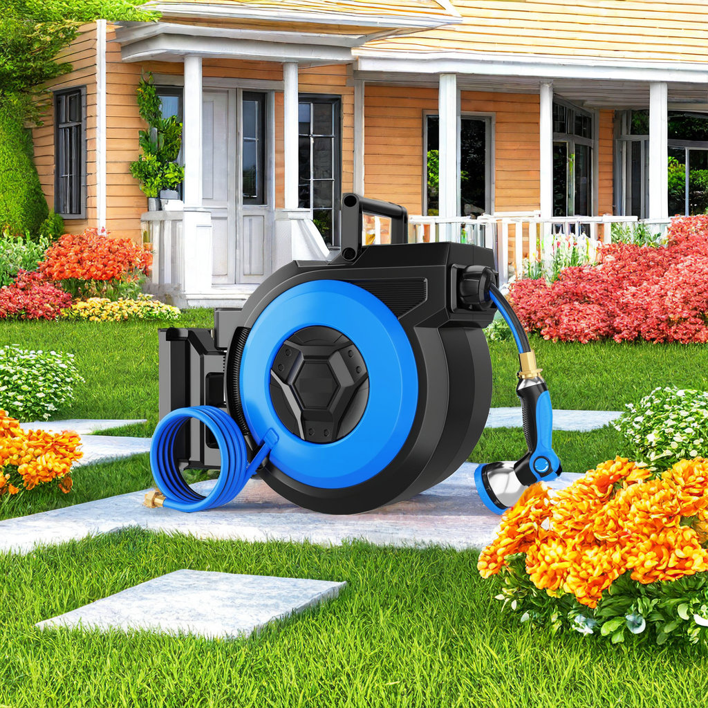 Himimi 90Ft Automatic Retractable Water Hose Reel Wall Mounted Hose ...