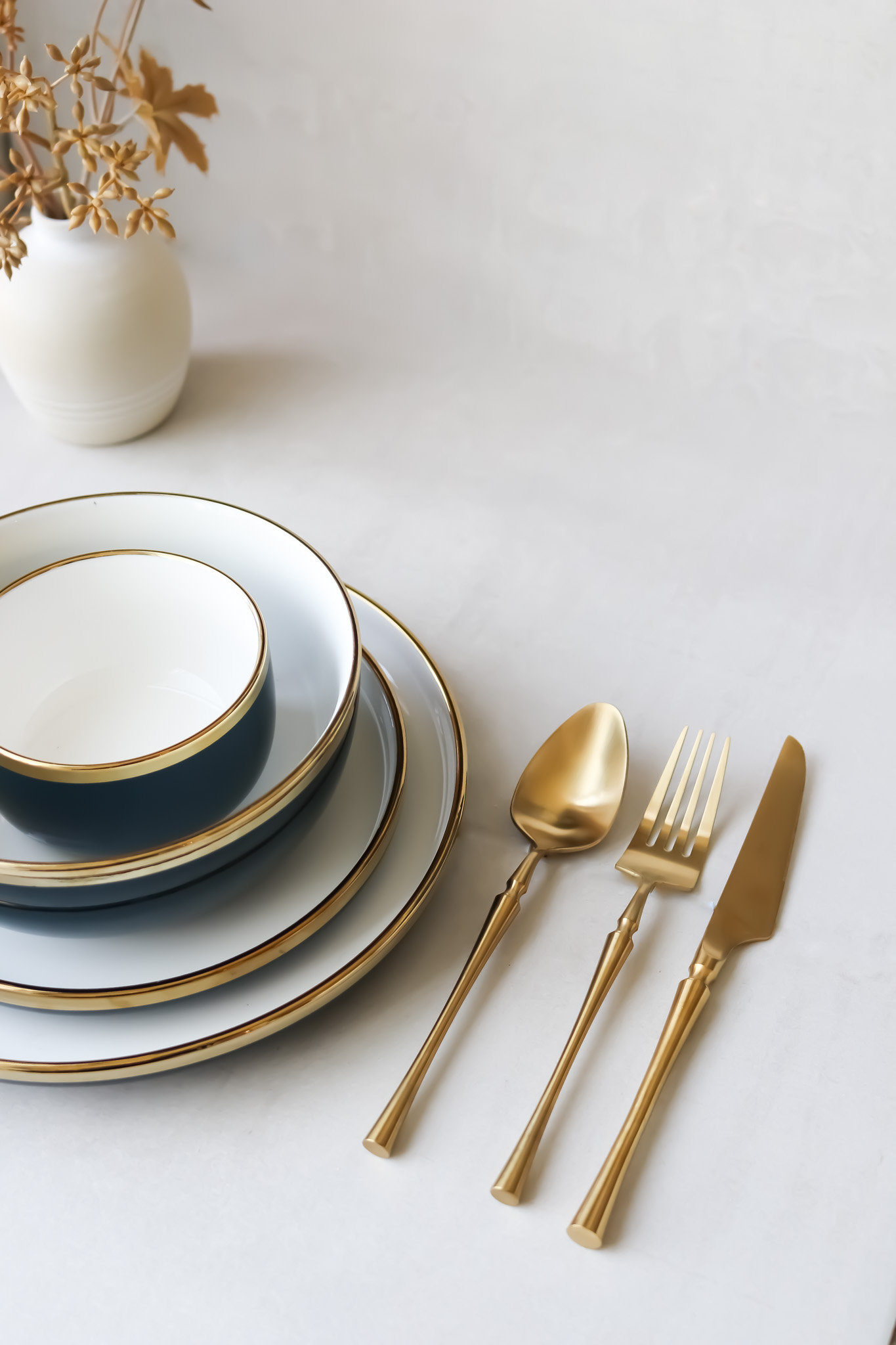 Marcel Ardani Dark Blue Dinnerware Set with Gold Rim, Soup & Dessert ...