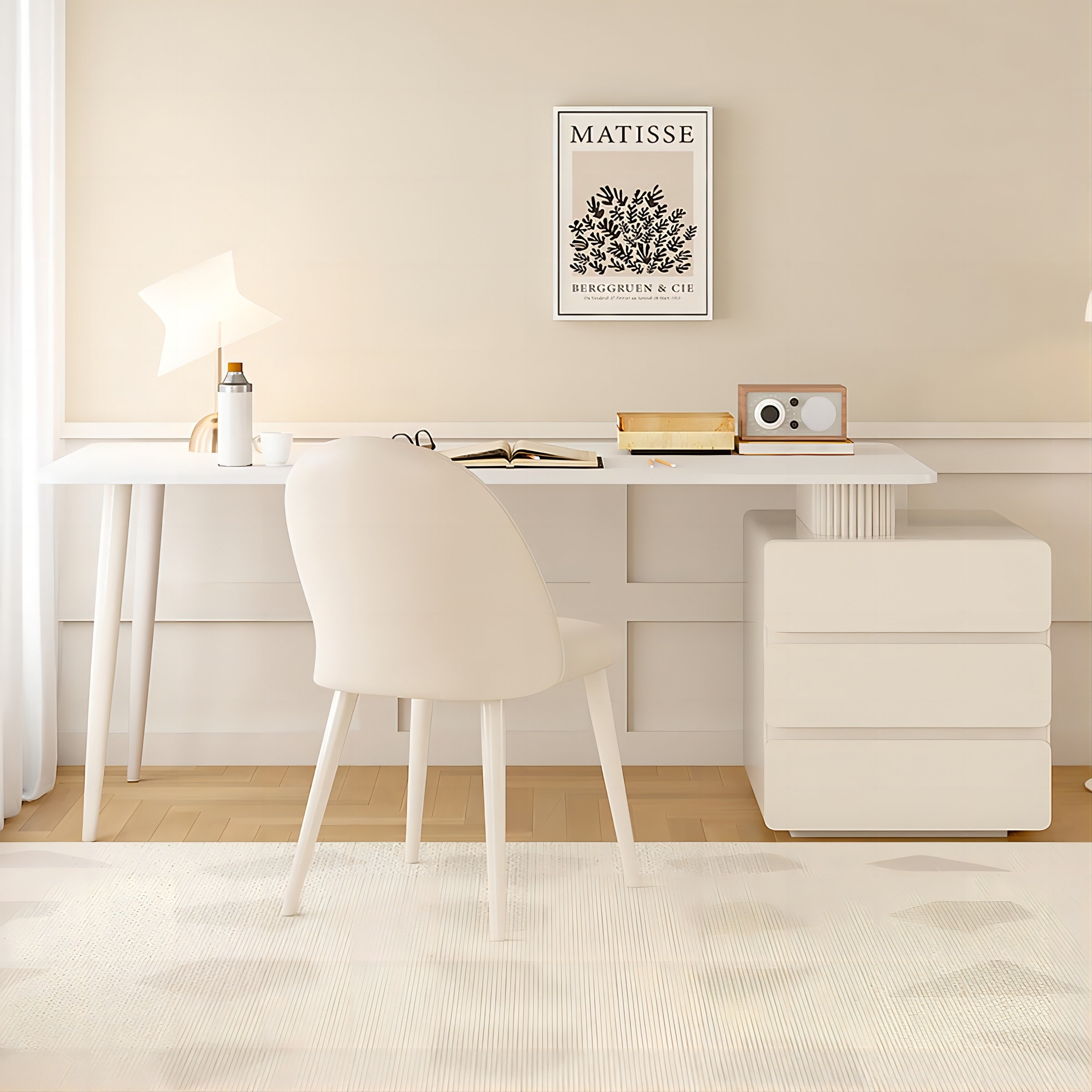 Corrigan Studio White Rectangular Sintered Stone Desk And Chair Office ...