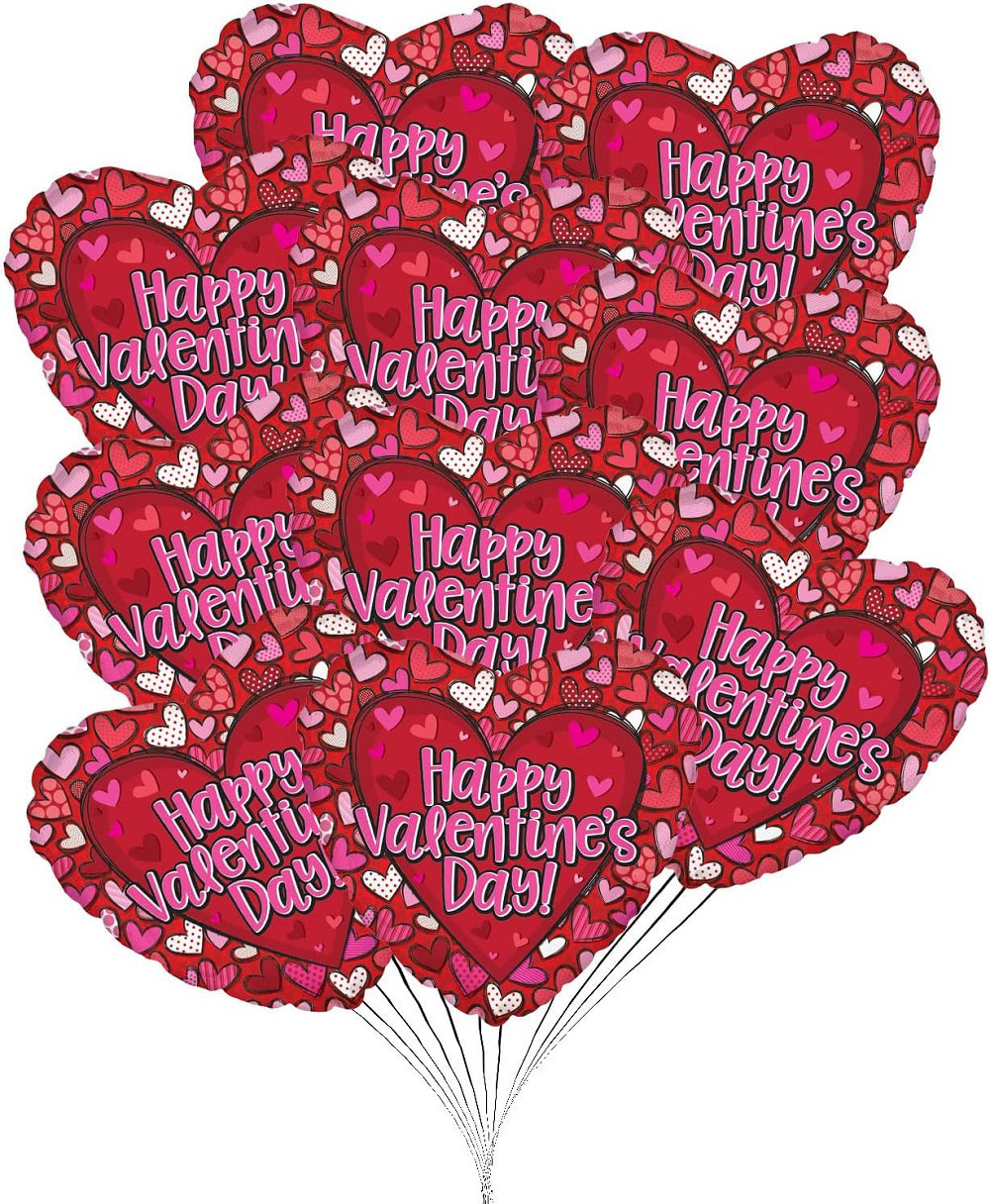 PMU Heart Shaped Valentines Day Balloon 18-inch Mylar (Patterned Hearts ...