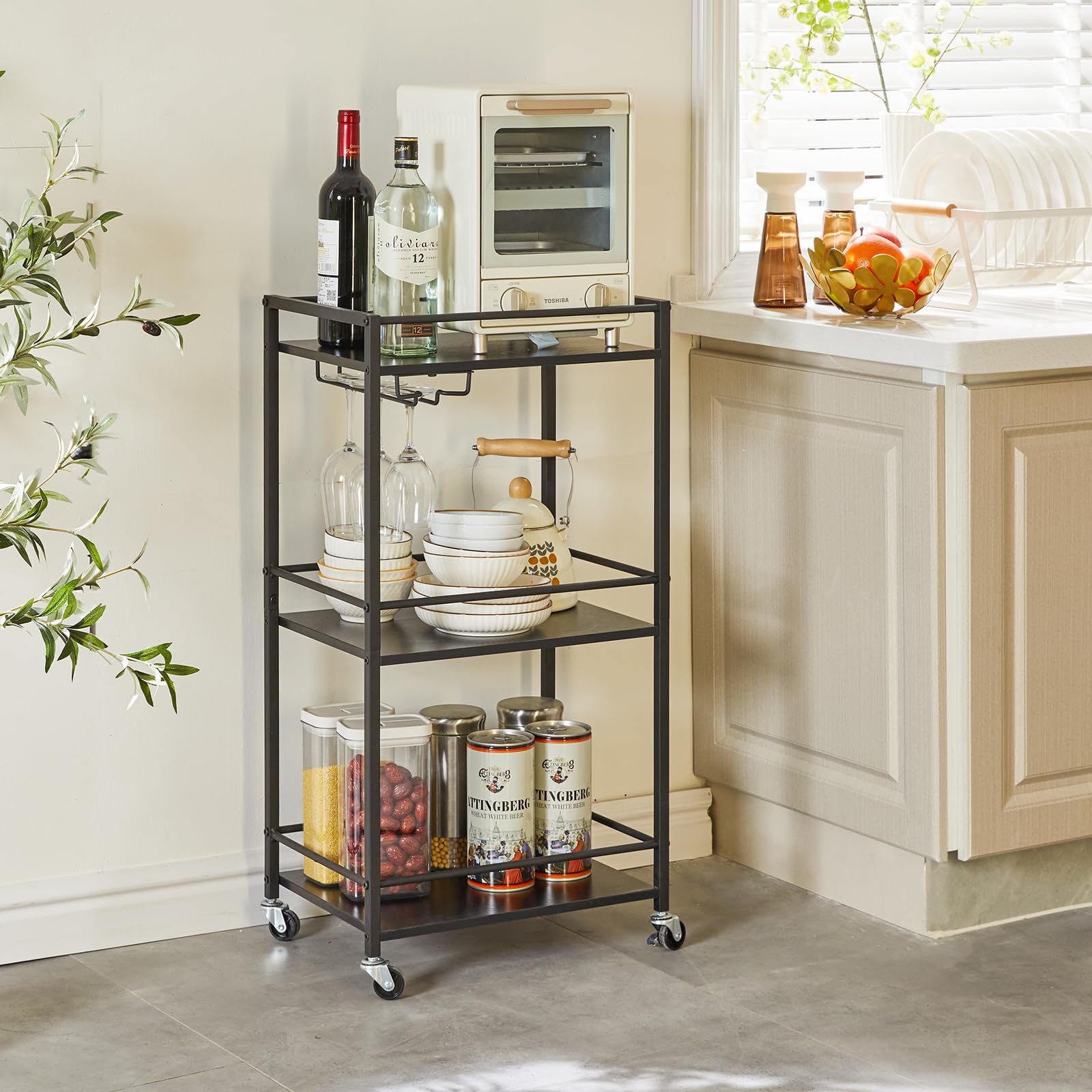 Mercer41 3 Tier Home Bar Serving Cart, Mobile Beverage Holder With Wine ...