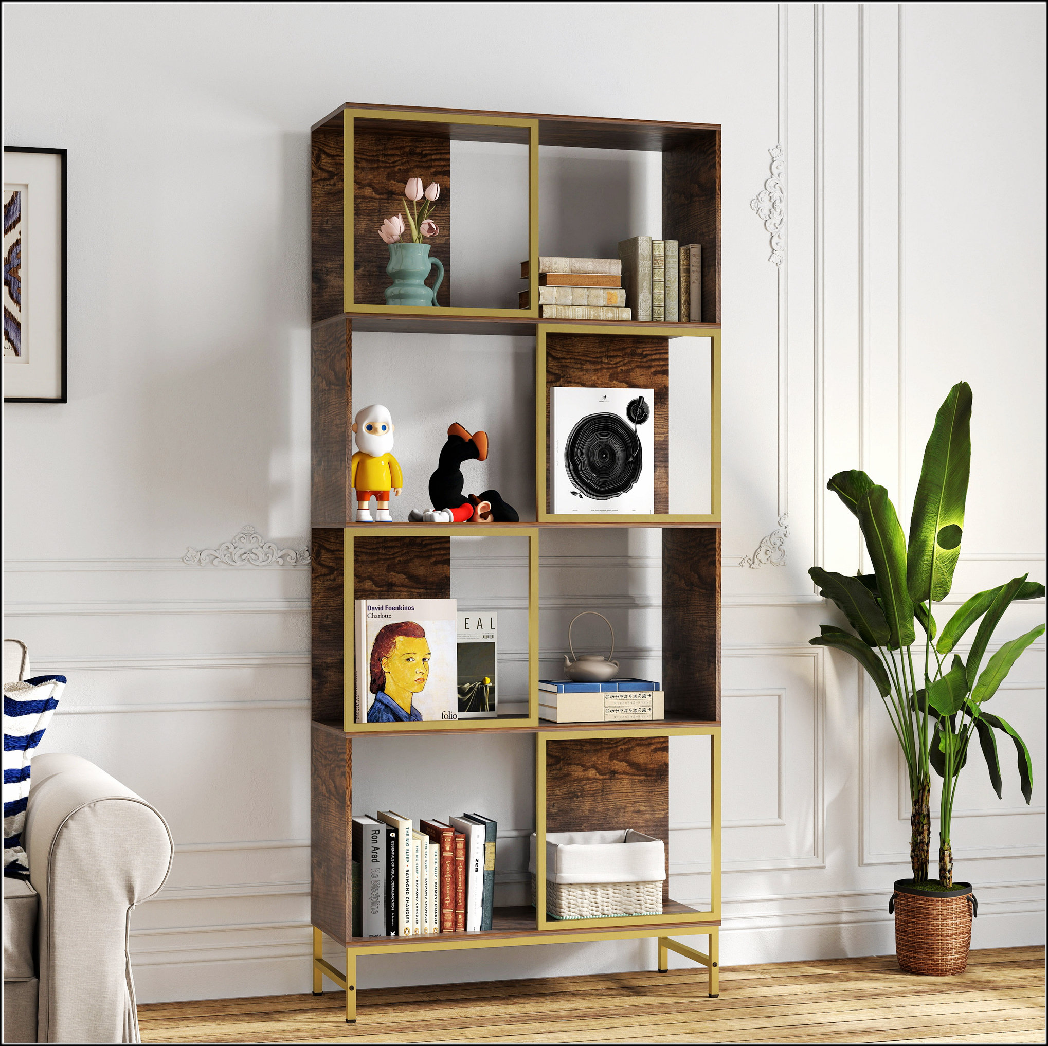 Everly Quinn 4-Tier Industrial Bookcase, Rustic Wood and Metal Frame ...