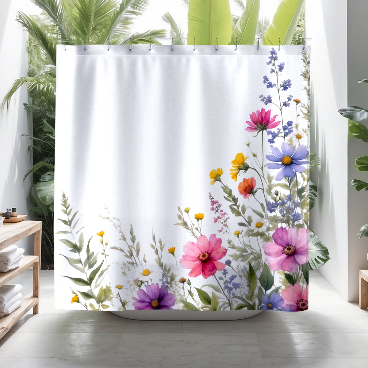 ULLI HOME Aurora Spring Flowers Shower Curtain | Wayfair