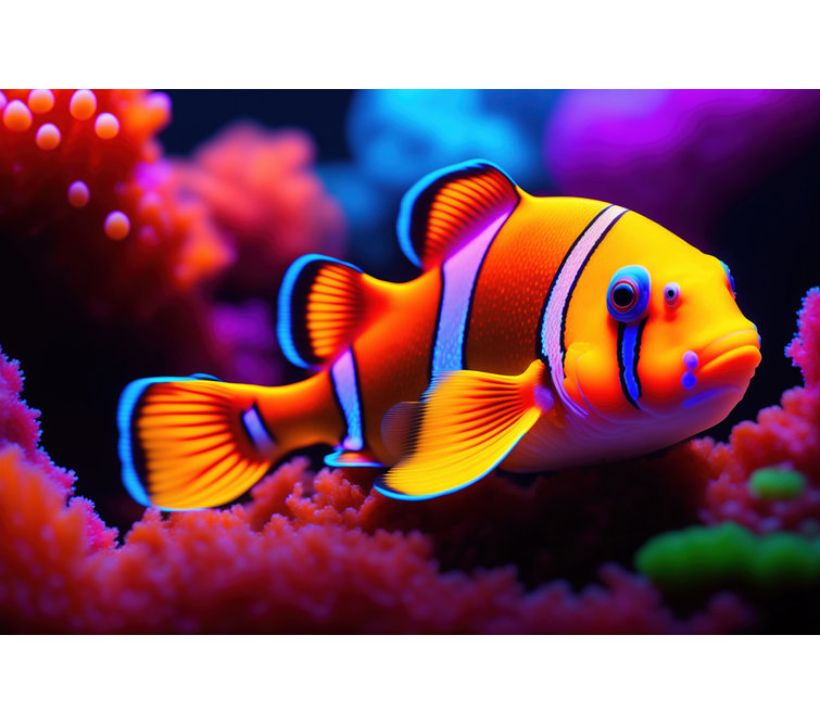ATX Art Group LLC Unreal Neon Clownfish On Canvas by Stephen Chambers ...