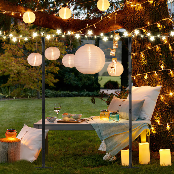Suchtale String Light Poles with Hooks, 8.5FT Outdoor String Light ...