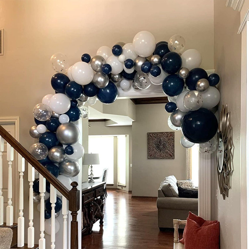 The Party Aisle™ Navy Blue and Silver Balloons, Pearl Navy Blue ...