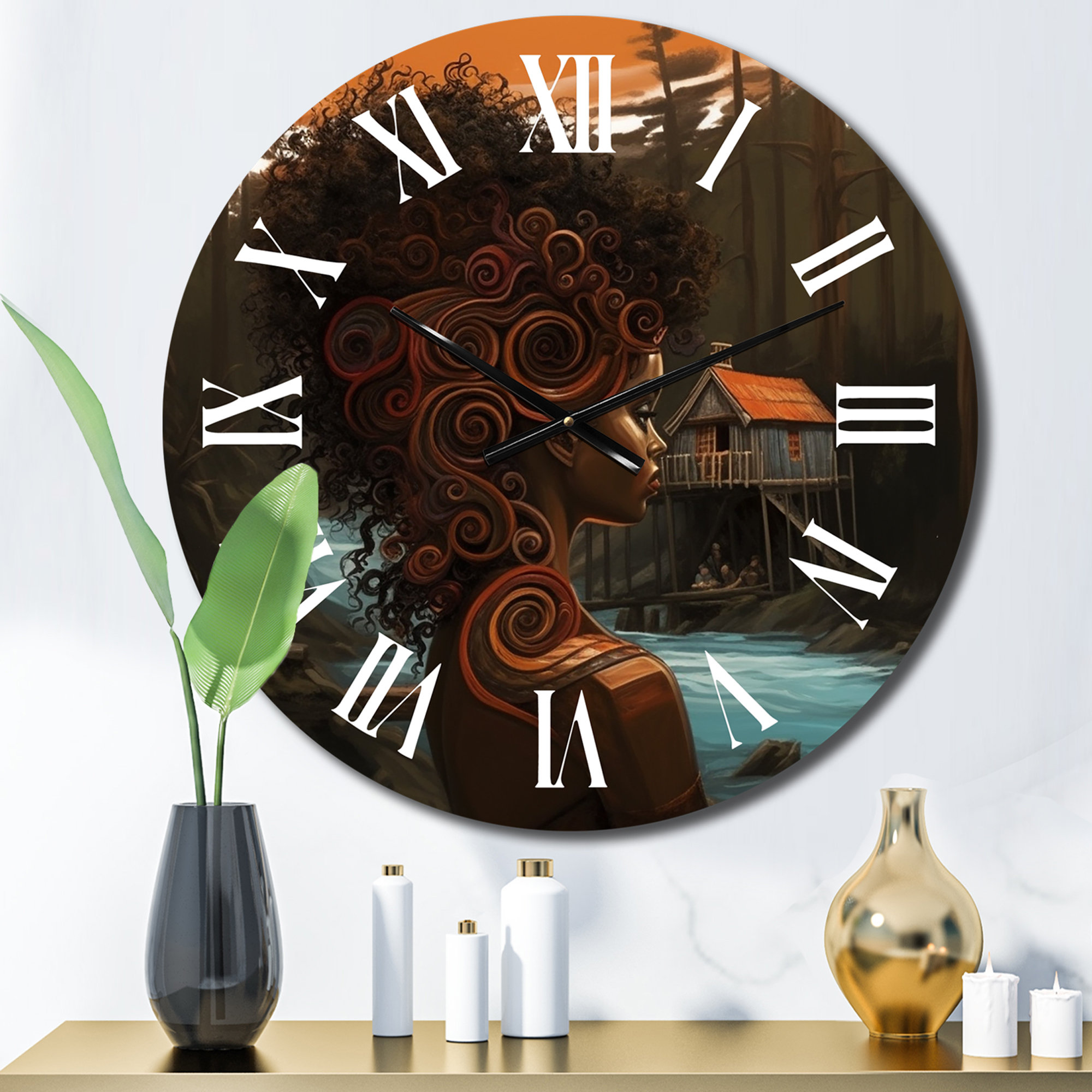 Design Art African Tribal Soul By The River Soul I Metal Wall Clock ...