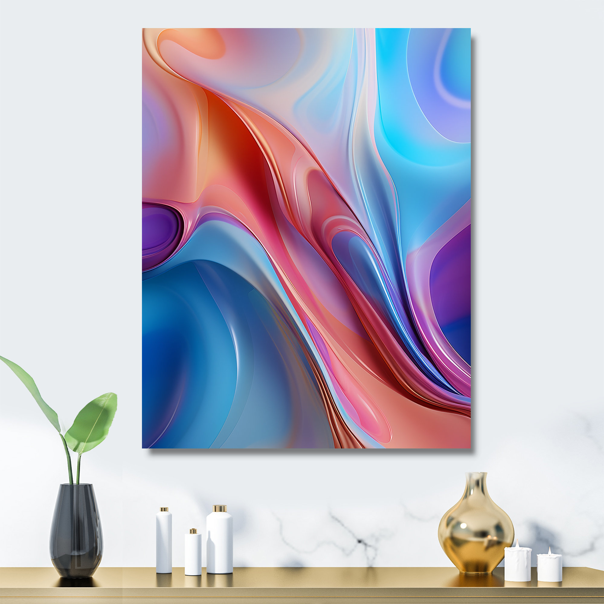 Lark Manor Transitional Blue And Pink Shapes III - Abstract Canvas ...
