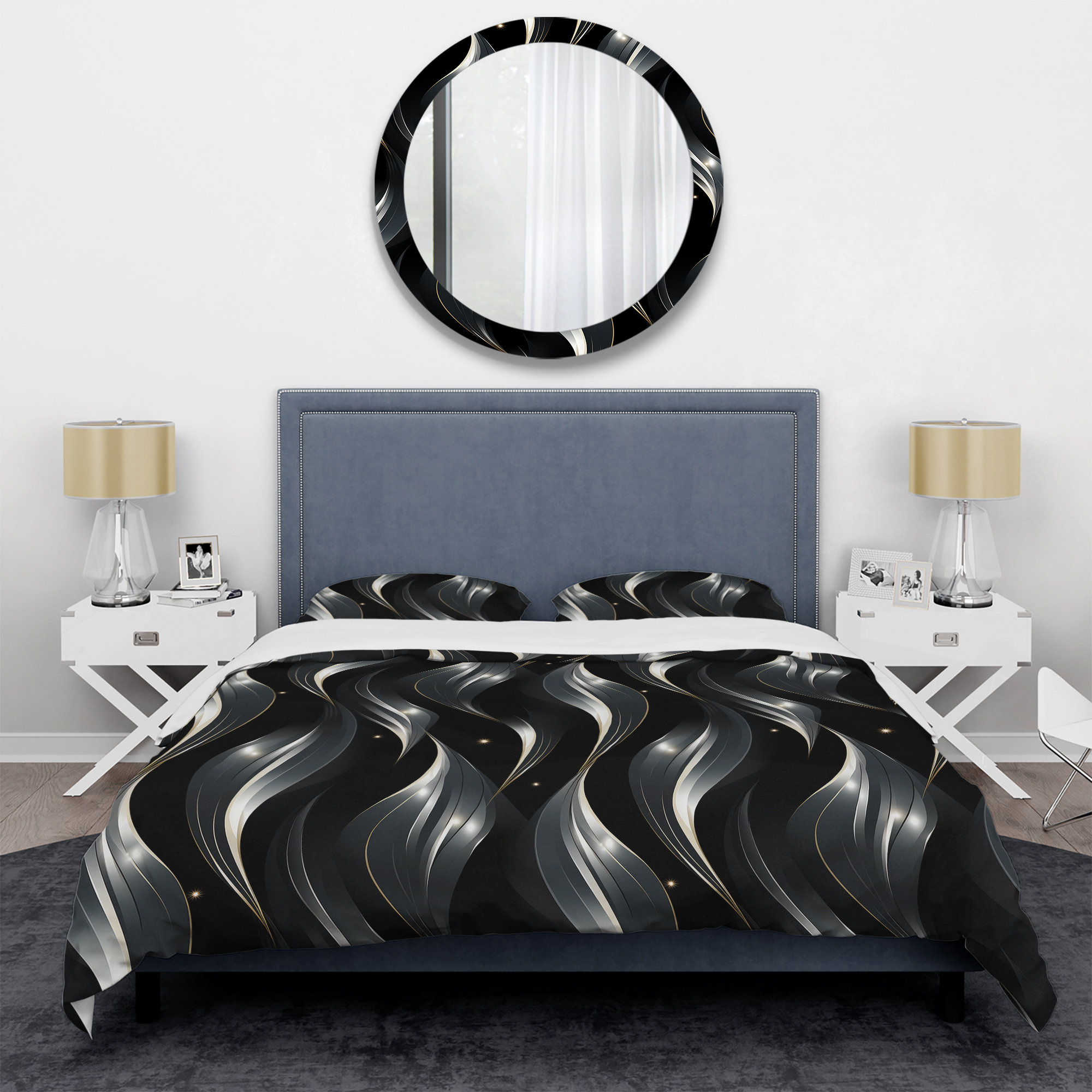 Design Art Deep Black Silver Elegance IV Duvet Cover Set | Wayfair