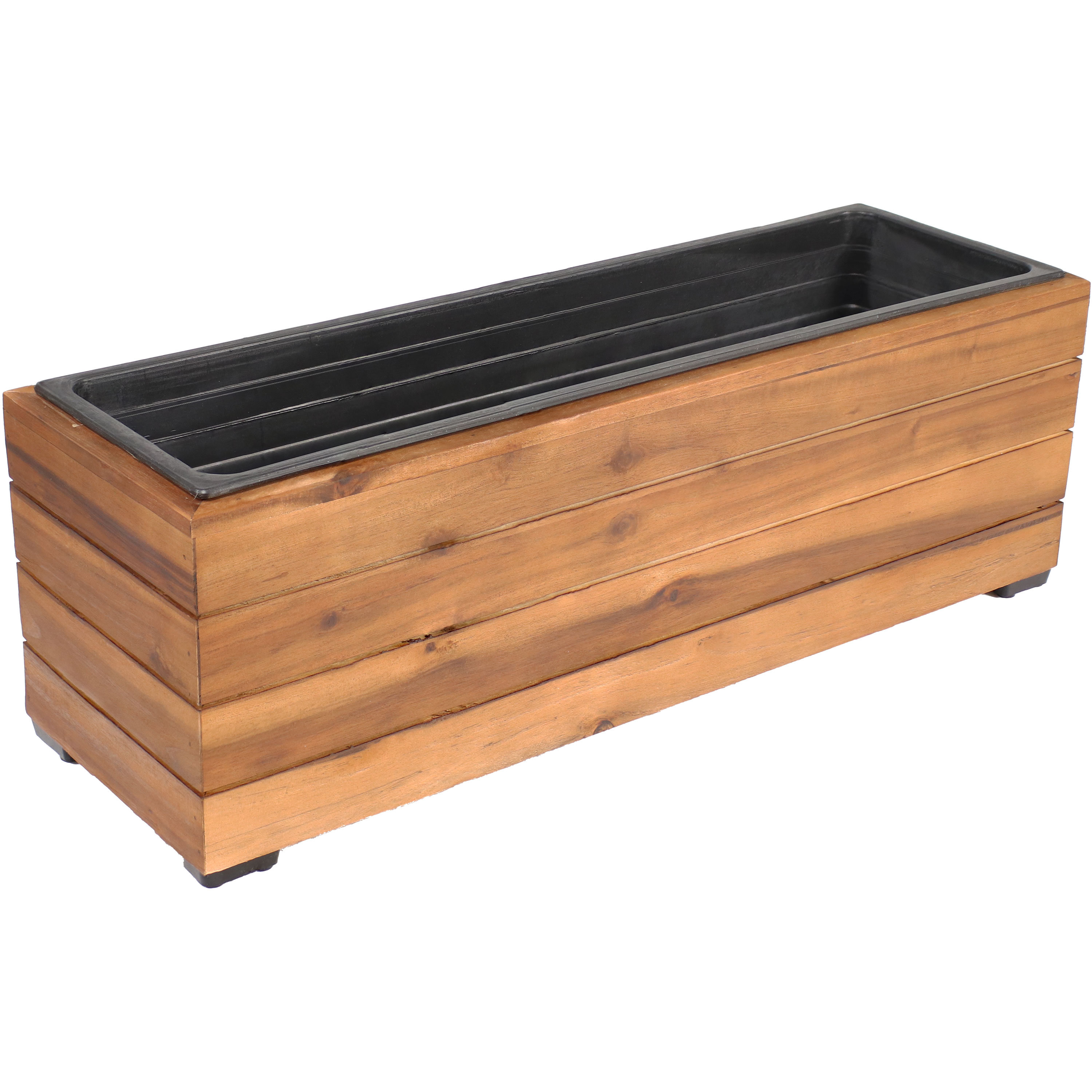 Millwood Pines Brance Rectangular Acacia Wood Planter Box with Plastic ...