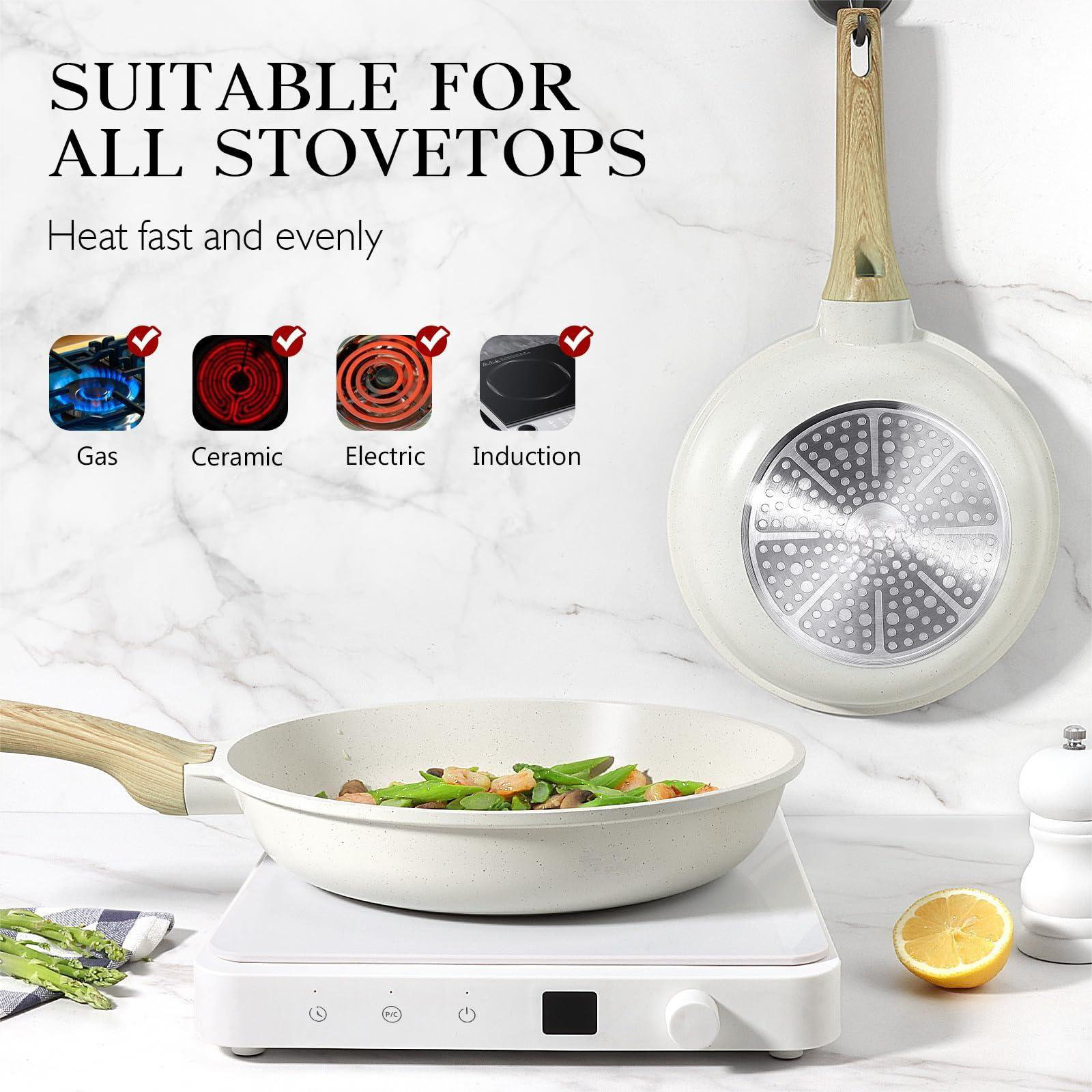 FAST APPLIANCES LLC Nonstick Frying Pan Skillet - 9.5" White Granite ...