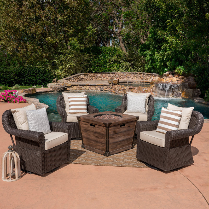 Christopher Knight Home 5 Piece Rattan Conversation Set with Cushions ...