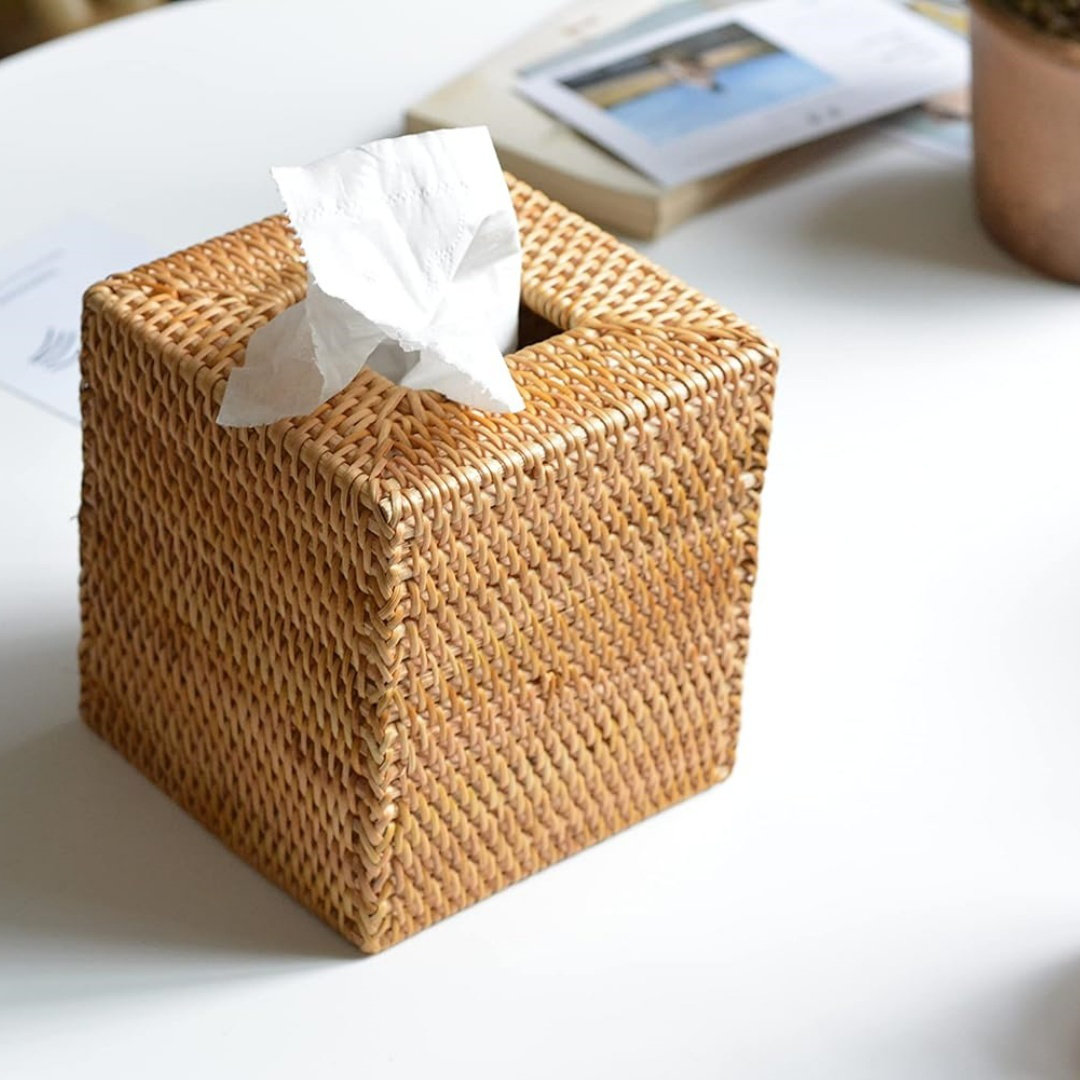 Dakota Fields Rattan Tissue Box Cover Square,Hand Woven Wicker Tissue ...