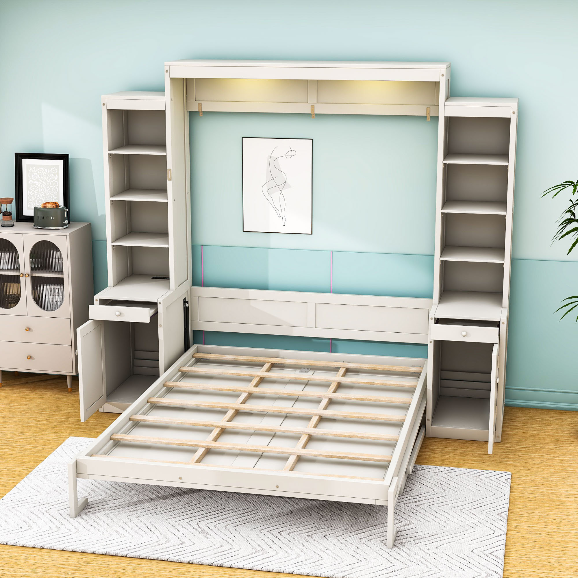 Red Barrel Studio® Multi-Functional Wooden Murphy Bed with Open ...