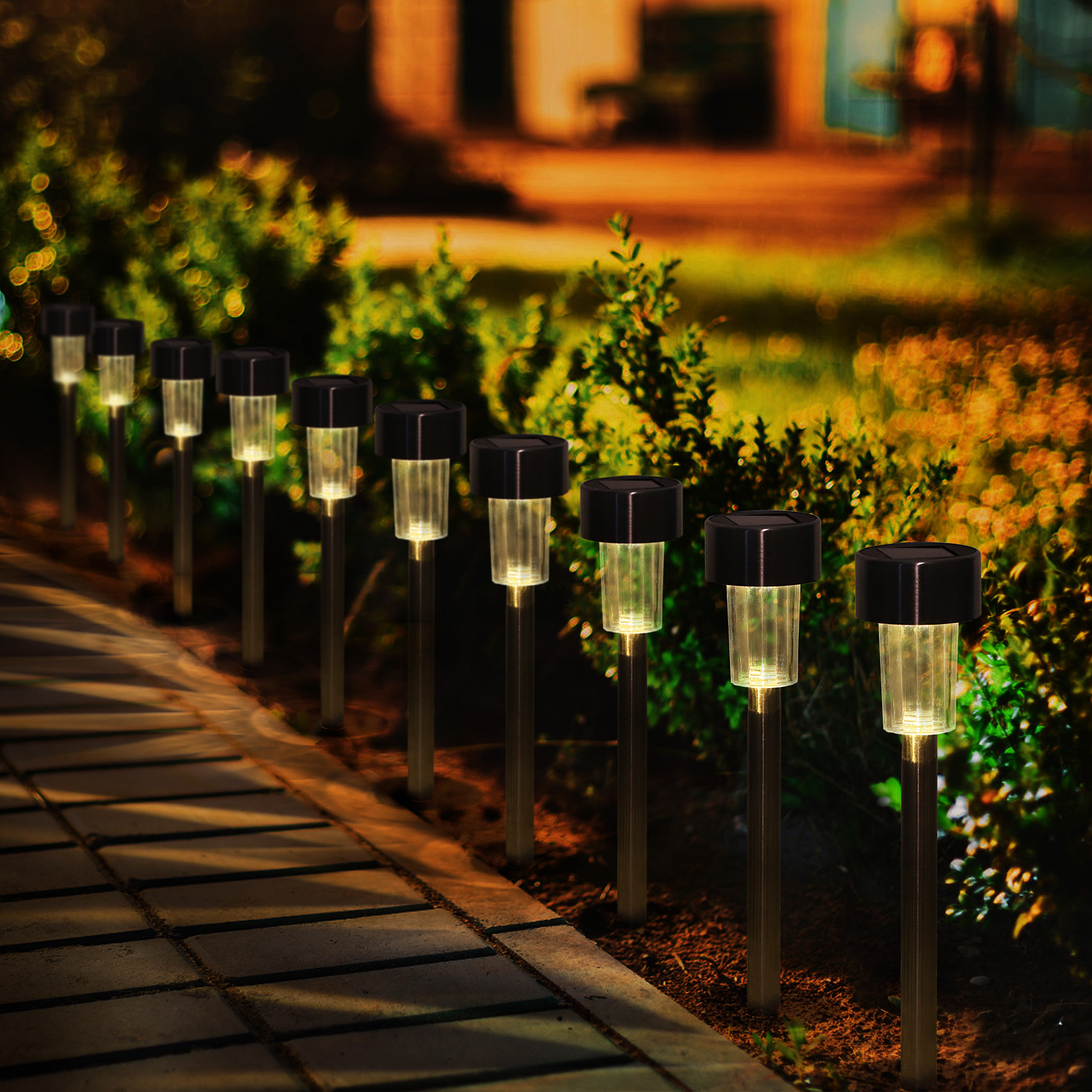 Arlmont & Co. LED Solar Garden Lights Outdoor Stainless Steel Landscape ...