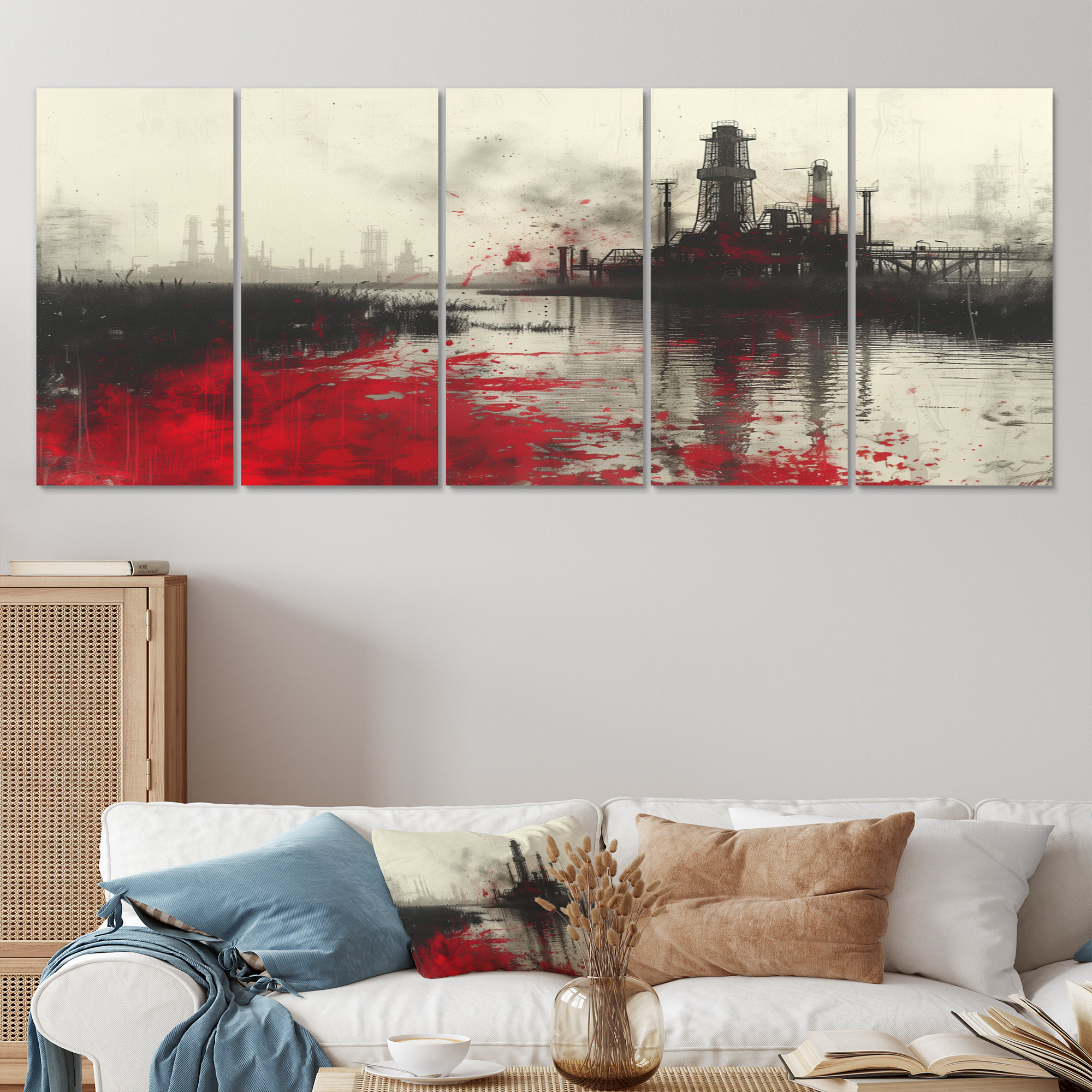 17 Stories Red Black Winter Drilling Dawn Oil Rig I - Oil Rigs / Fields ...