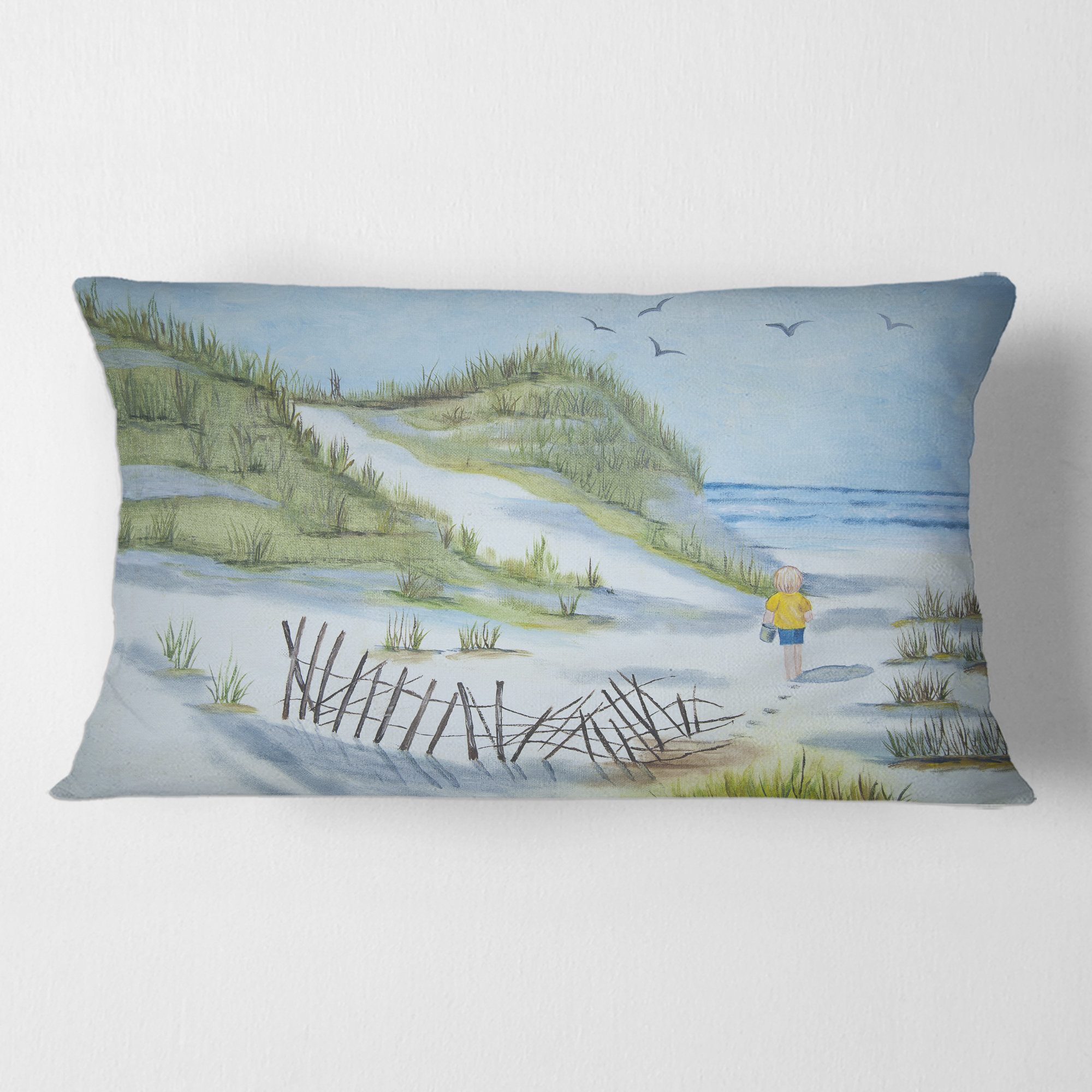 Design Art Child Walking the Beach Rectangular Pillow Cover & Insert ...