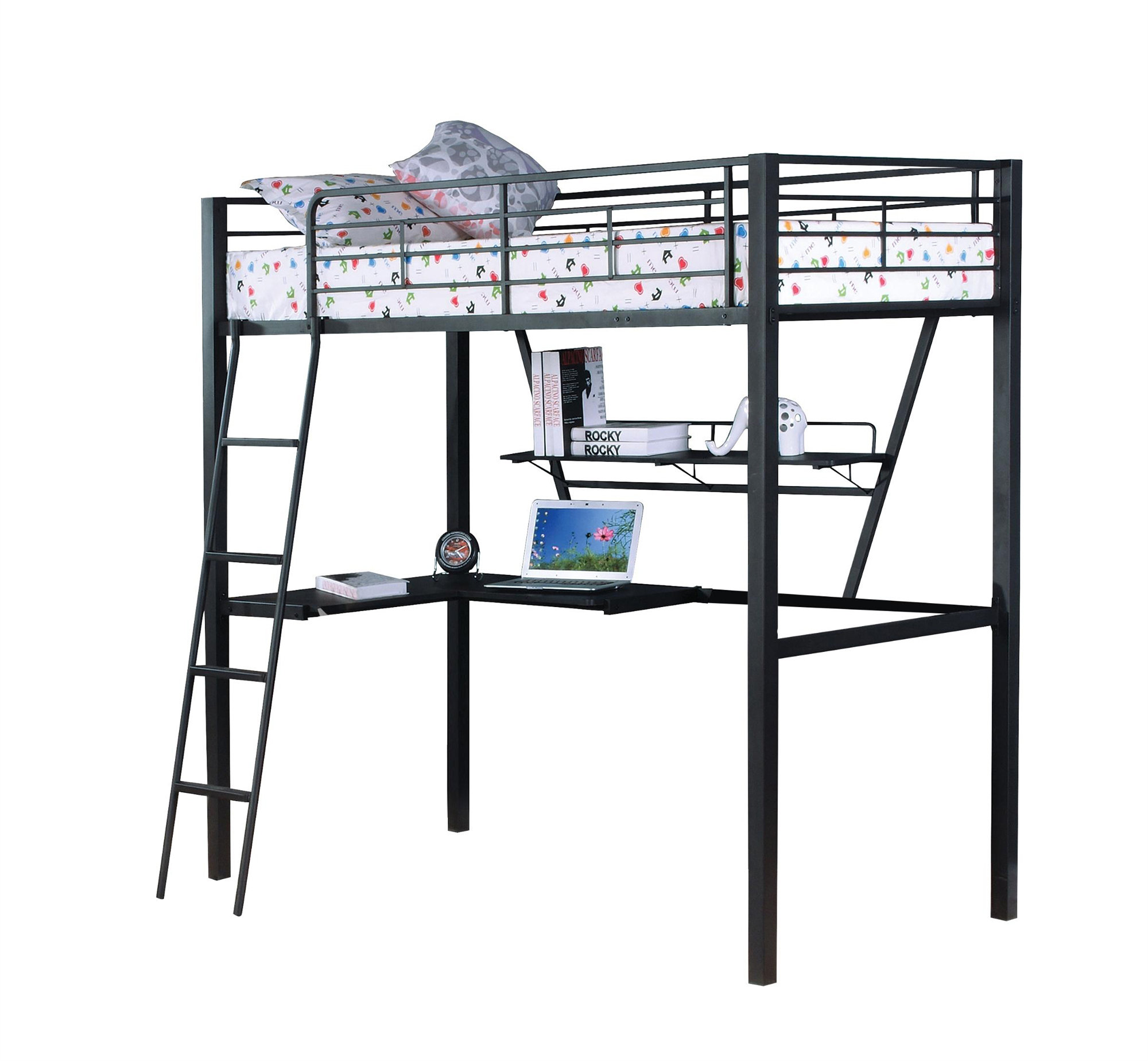 Isabelle & Max™ Aucion Silver & Black Finish Twin Loft Bed W/Desk,bed ...