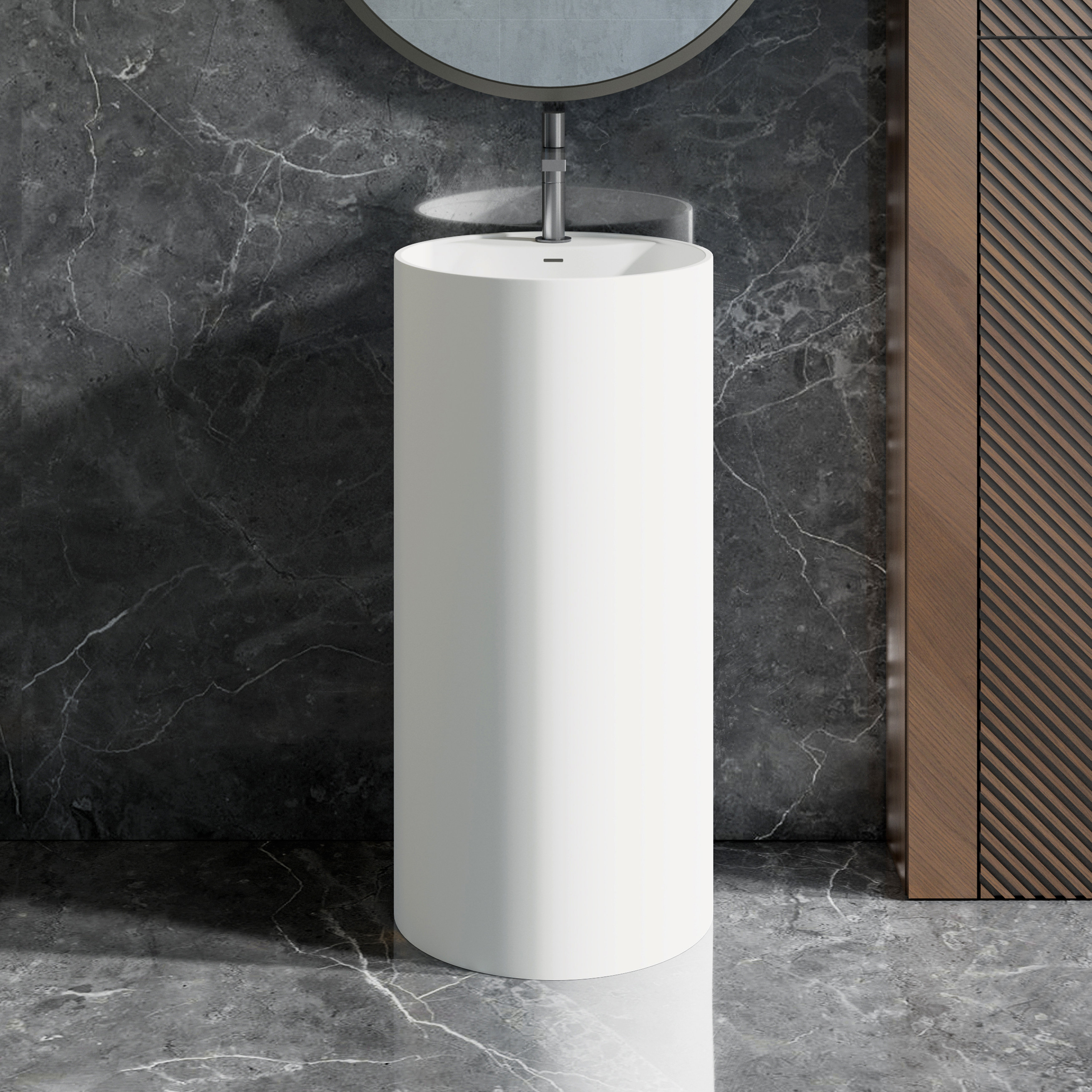 MEDUNJESS 35"H Solid Surface Pedestal Sink Freestanding Cylinder Bathroom Sink with Overflow ...