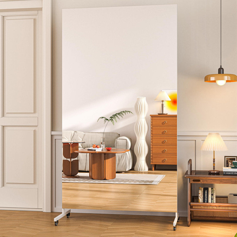 Latitude Run® Home Gym Mirror 360° Swivel on Wheels,Extra Large Full ...