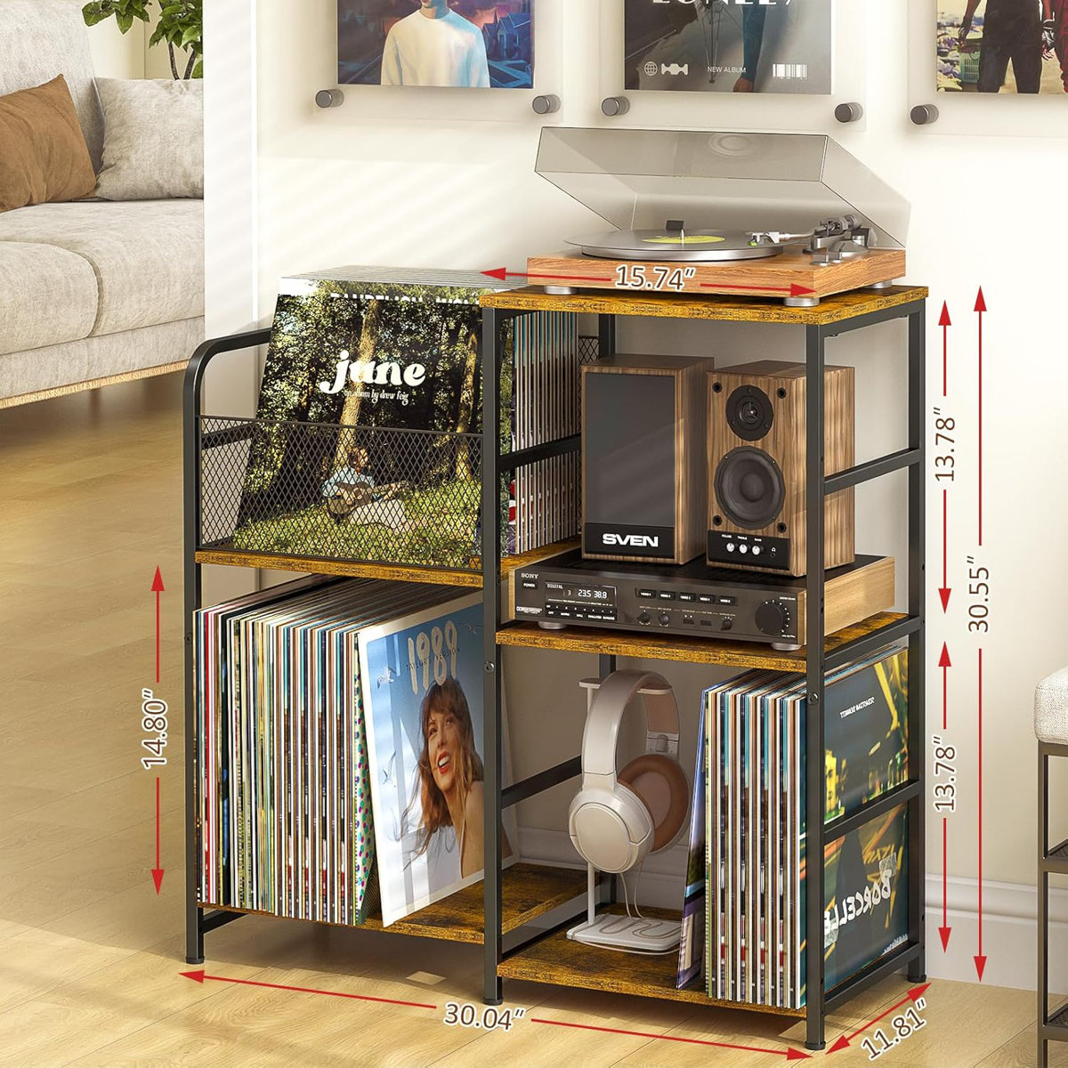 17 Stories Record Player Stand, Turntable Stand With Vinyl Storage ...