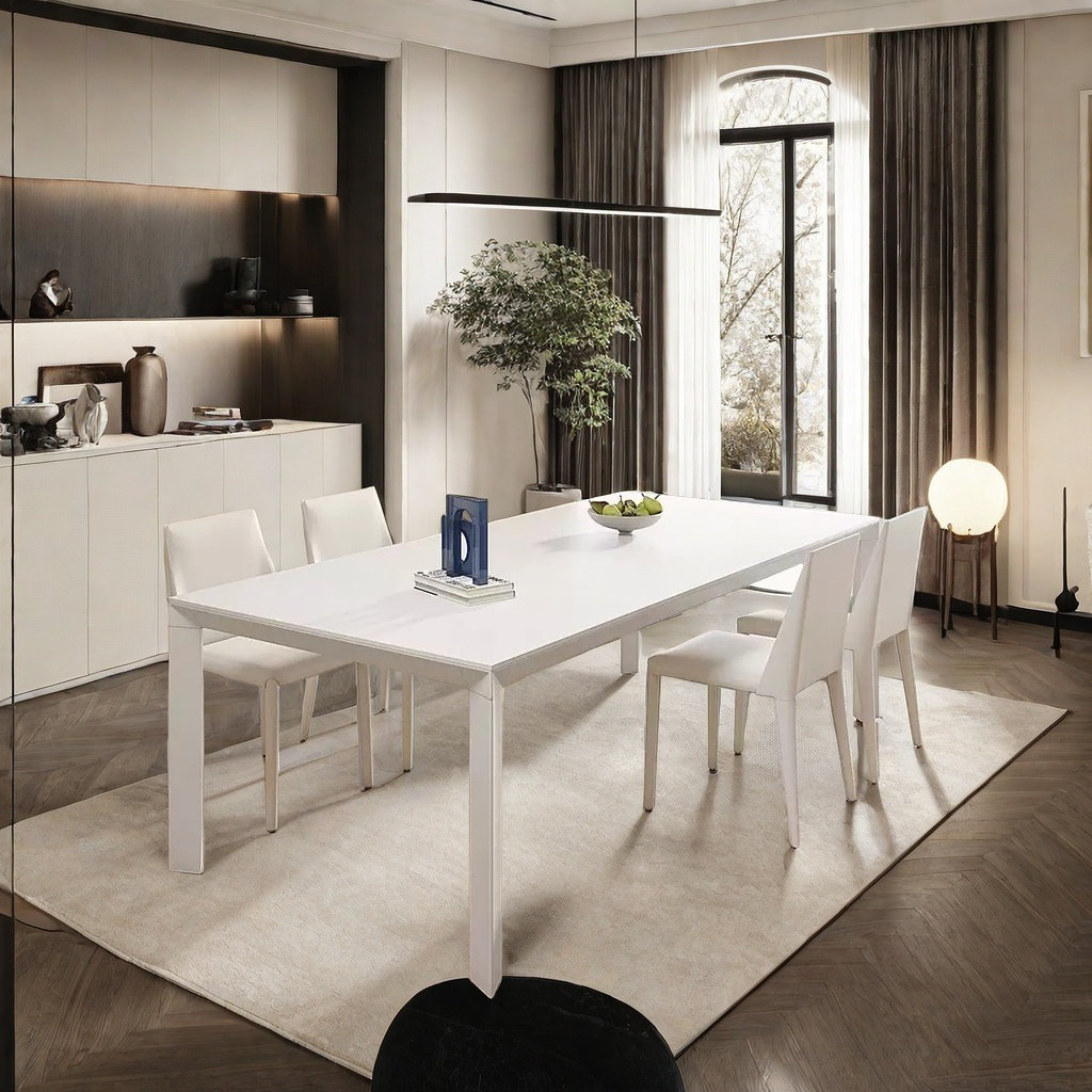 Animoe D Furniture Plain white rectangular dining table and chairs ...