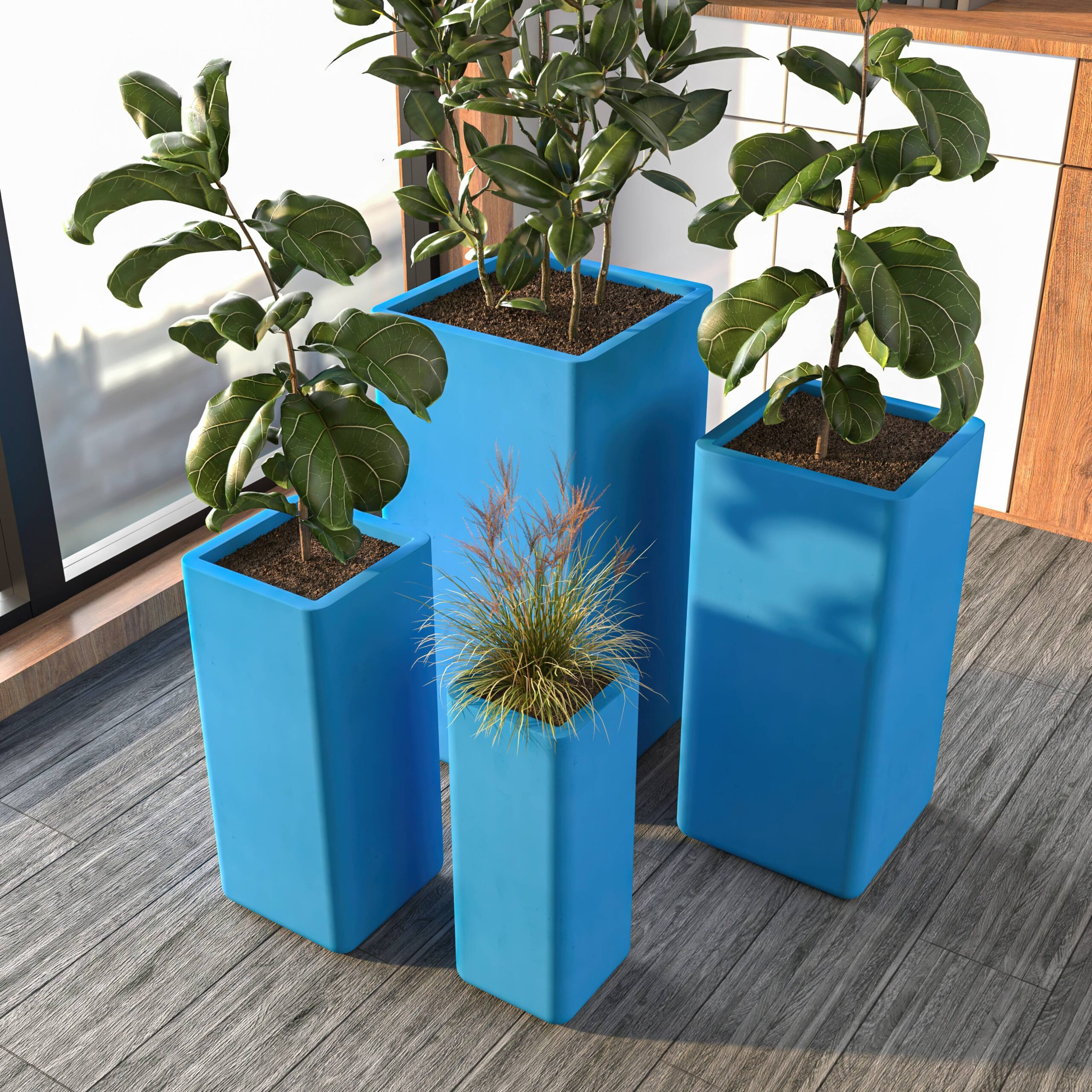 Hokku Designs Boskovice 4-Piece Tall Square Fiberstone Planter Handmade ...