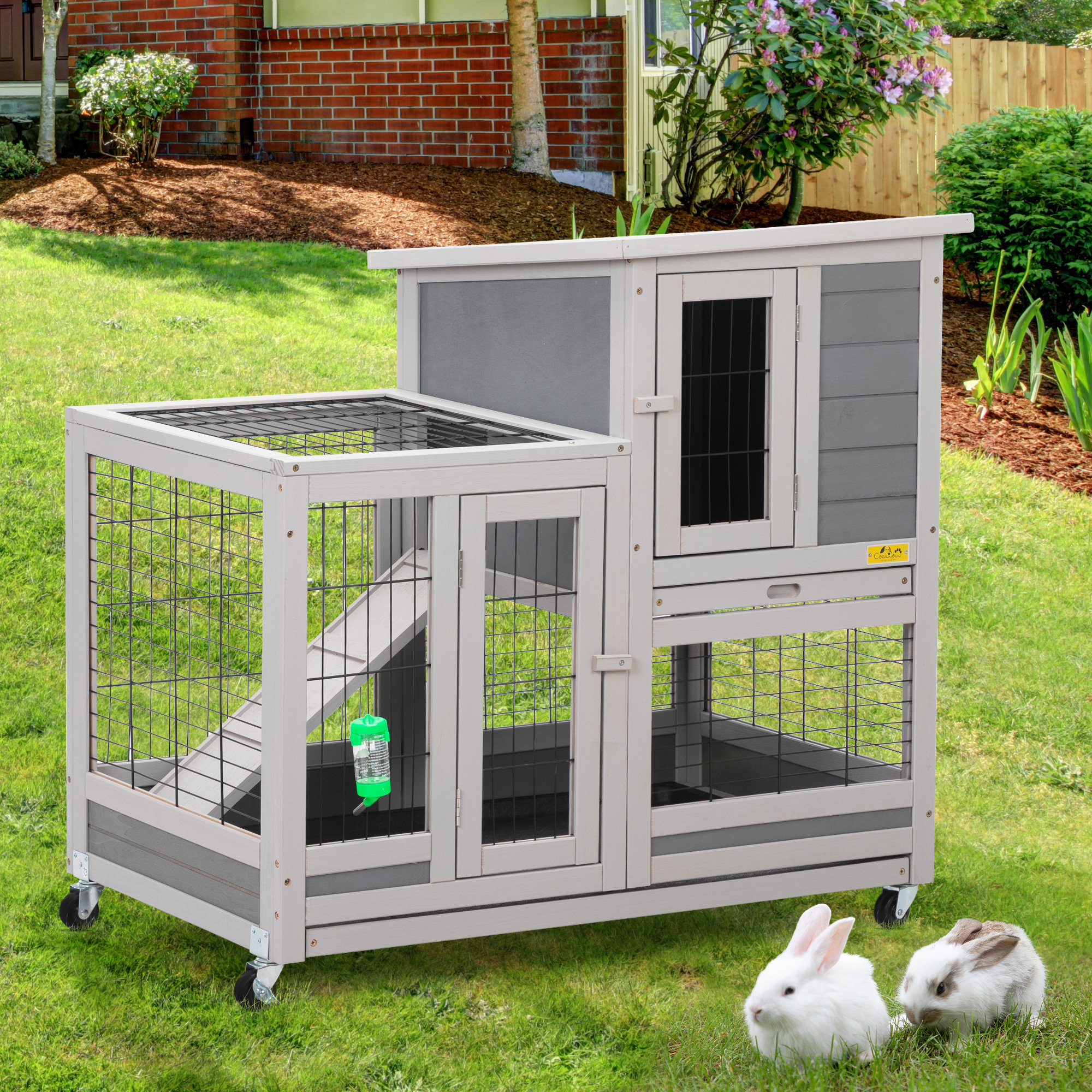 Tucker Murphy Pet™ Ciara-Lee 2-Tier Wooden Rabbit Hutch with 4 Casters ...